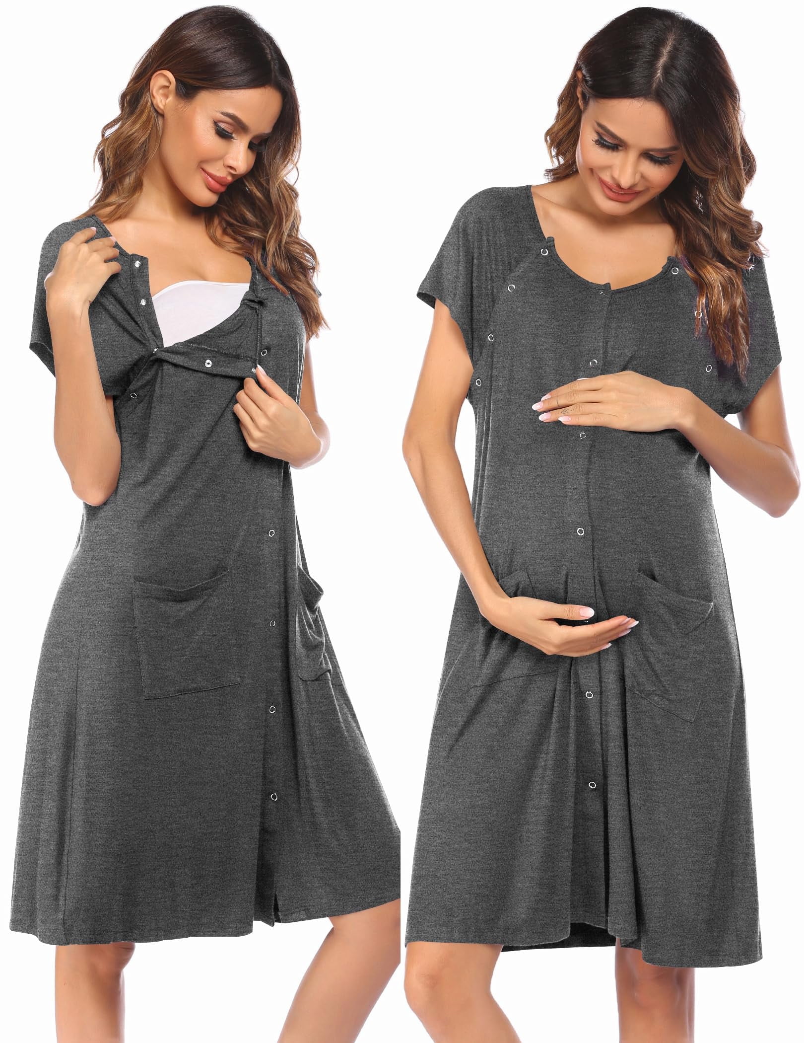 Avidlove 3 in 1 Nursing Nightgown Button Down Maternity Dress Labor ...