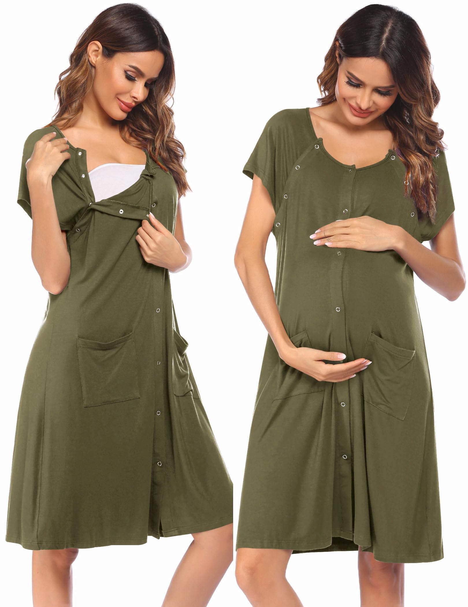 Avidlove 3 in 1 Nursing Nightgown Button Down Maternity Dress Labor ...