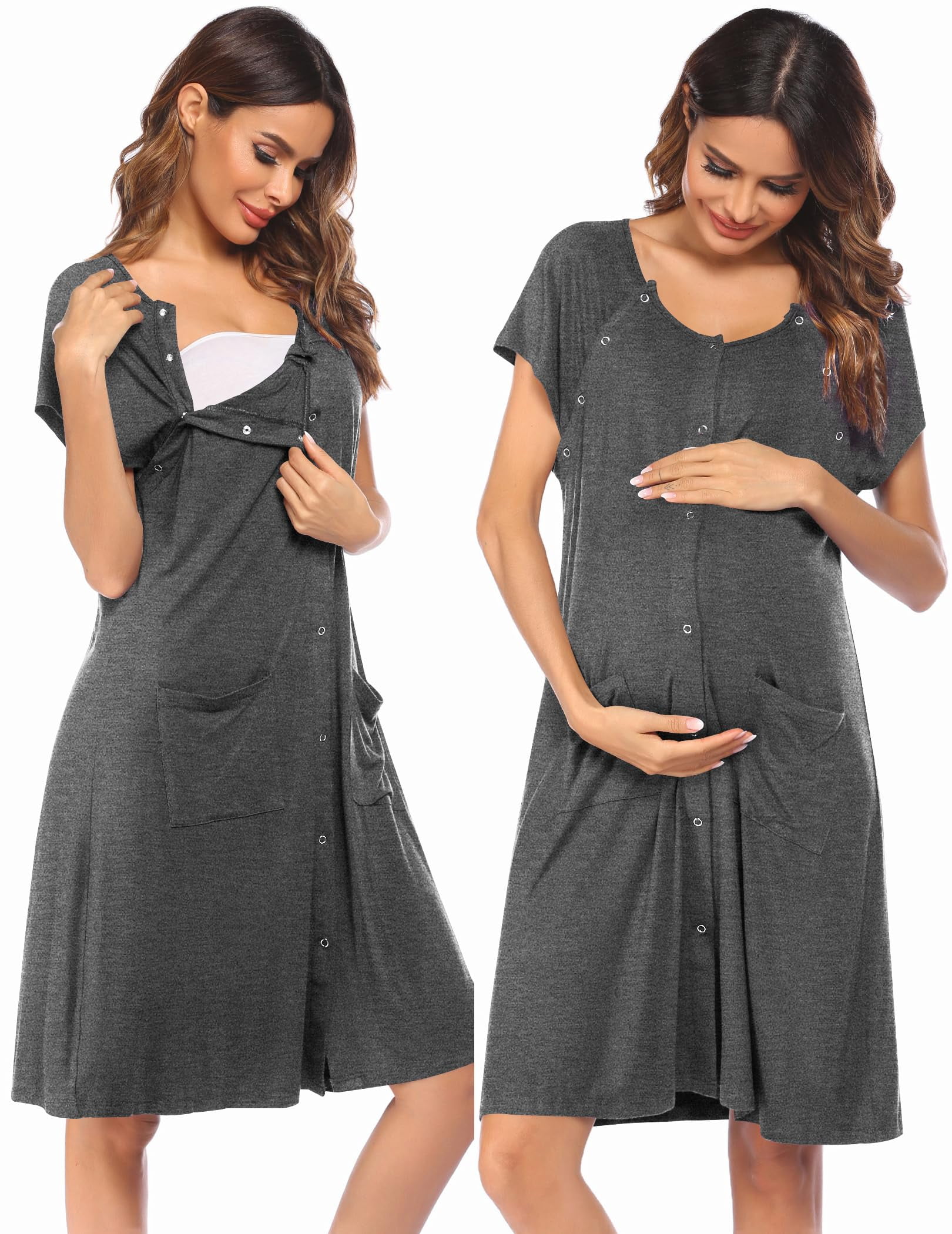 Avidlove 3 in 1 Nursing Nightgown Button Down Maternity Dress Labor ...