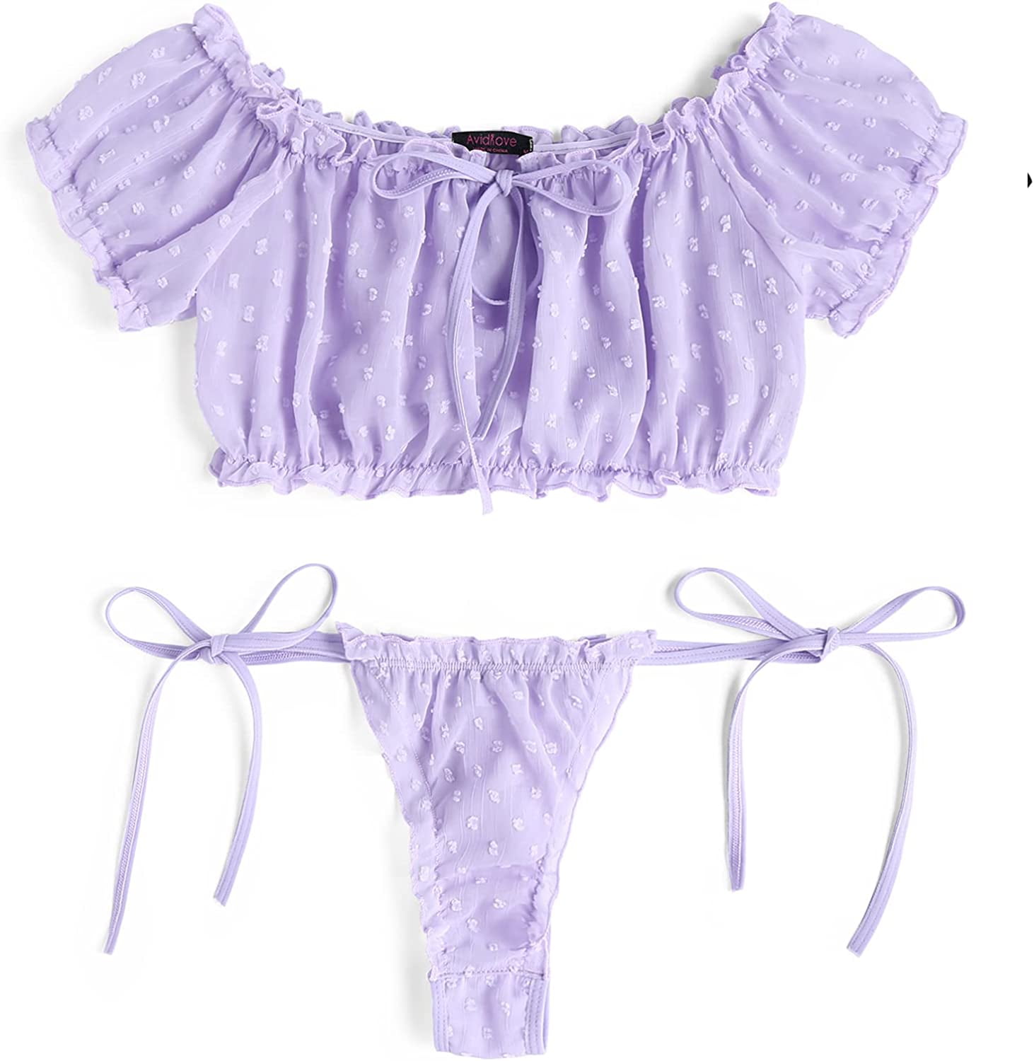 Avidlove Bra and Panty Set Cute & Sexy Chiffon Ruffle Lingerie Set Mesh ...