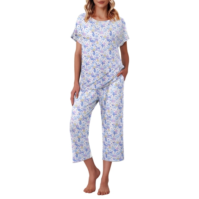 Avidlove Capri Pajamas Set for Women Short Sleeve Tops and Pants Set ...