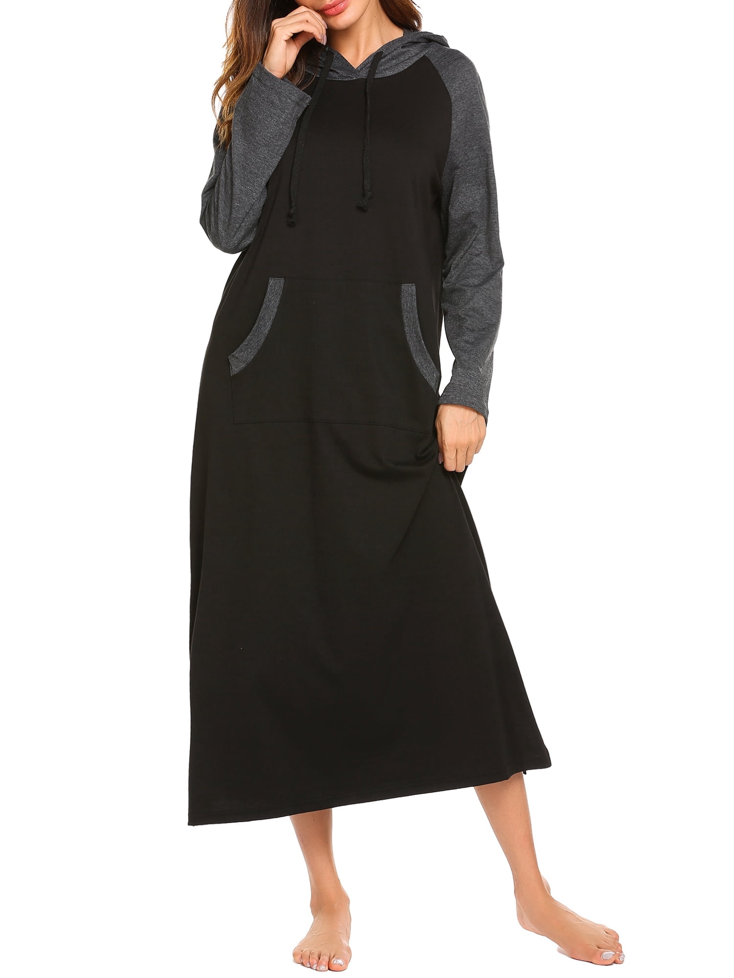 Avidlove, Cotton Nightgown, Long Sleeve Hooded Gown, with Pockets ...