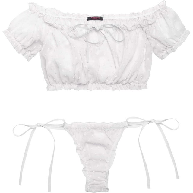 Avidlove Lingerie Set Self Tie Top and Panty Set Ruffle Lingerie Set ...