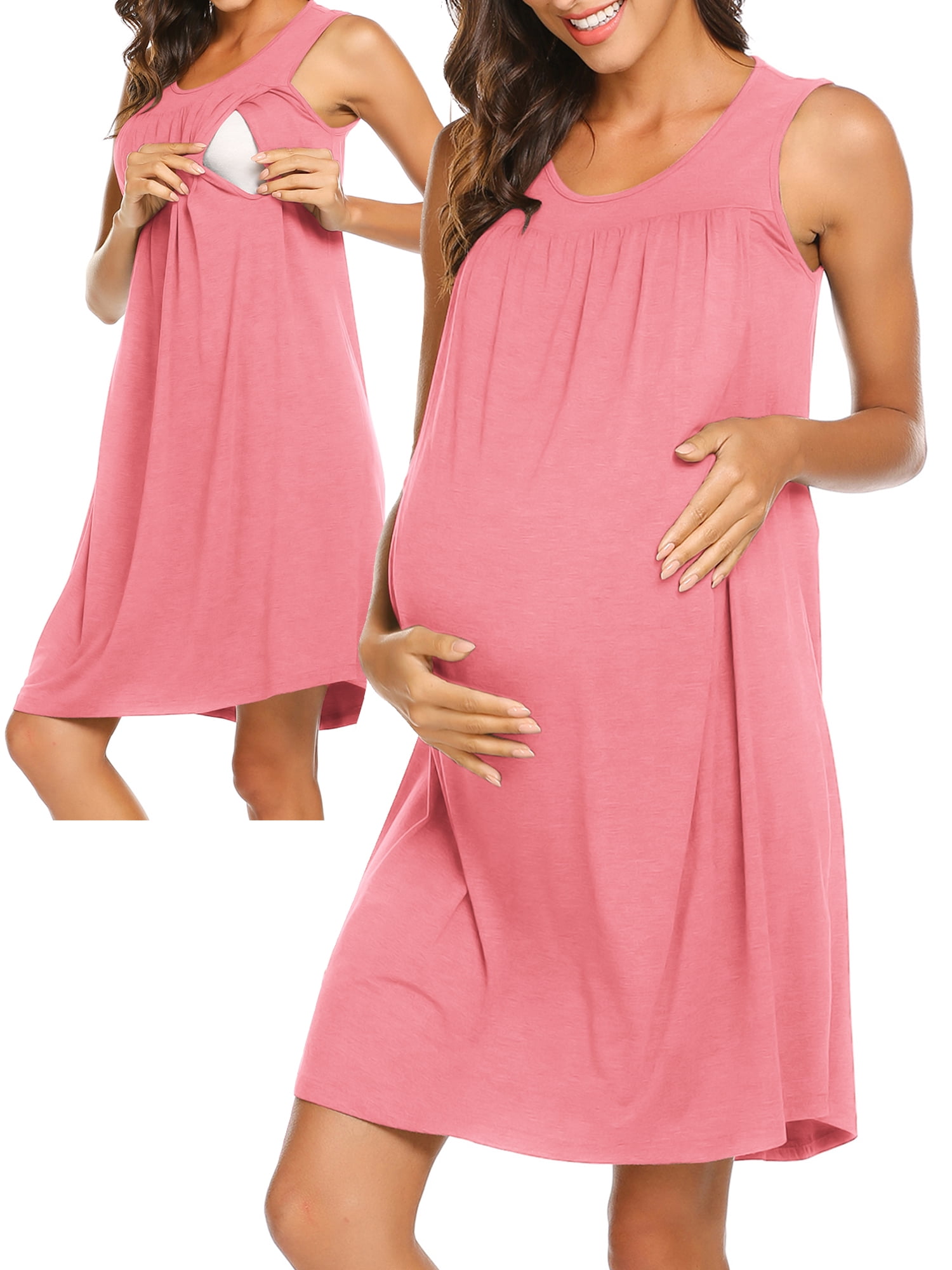 Avidlove Maternity Nursing Nightgown Dress Pleated Hospital Gowns for ...