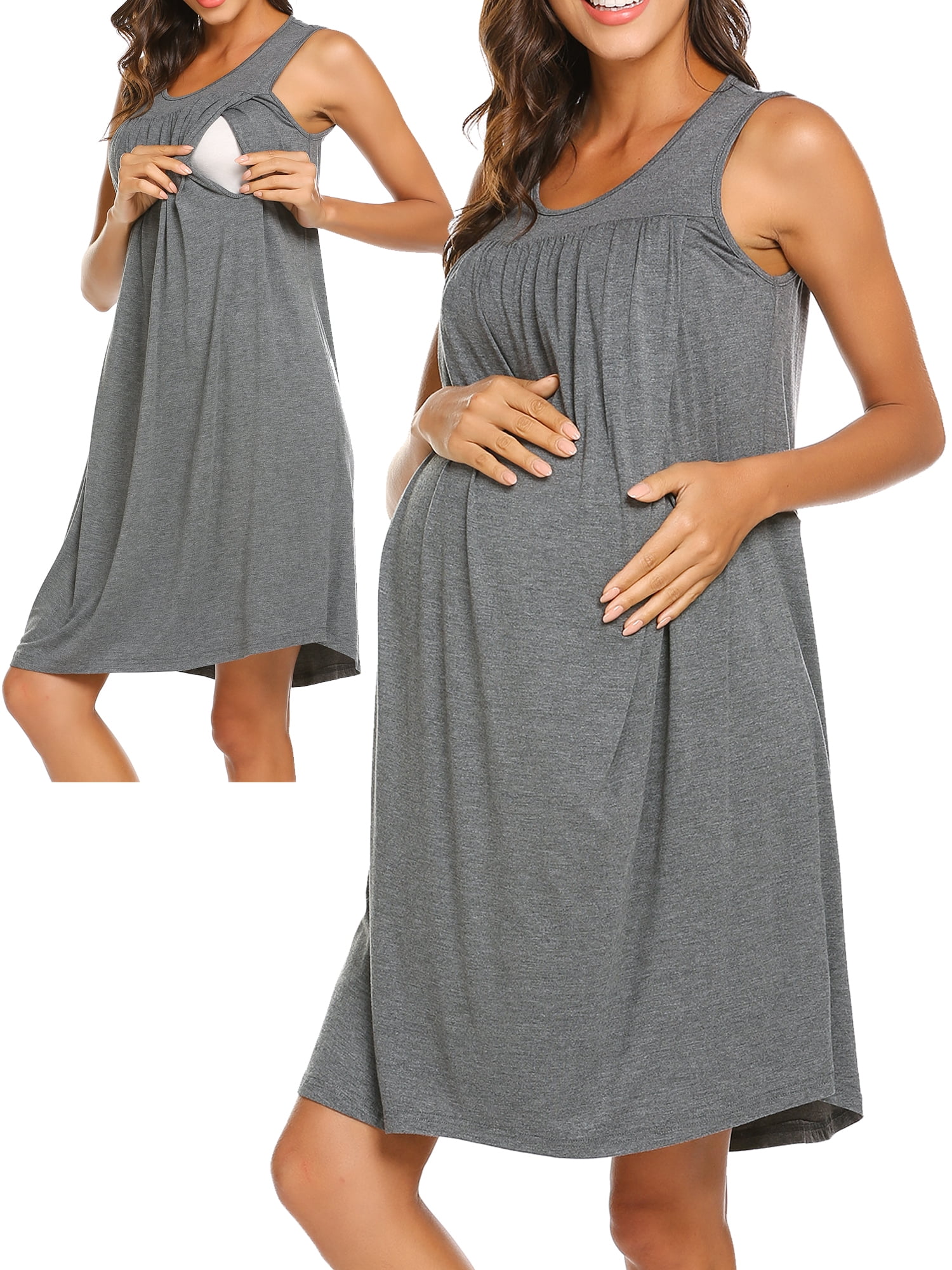 Avidlove Maternity Nursing Nightgown Dress Pleated Hospital Gowns for ...