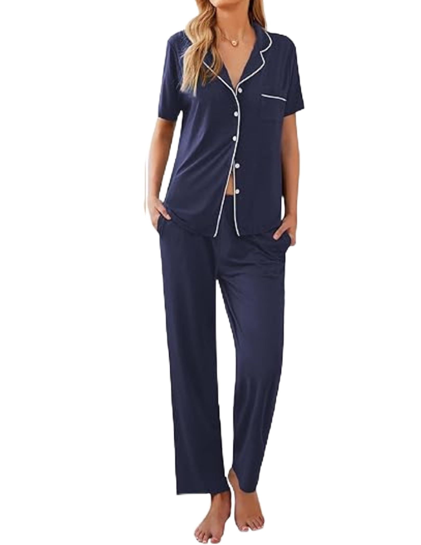 Avidlove Pajama Sets for Women 2 piece Short Sleeve Button Up Pj Sets ...