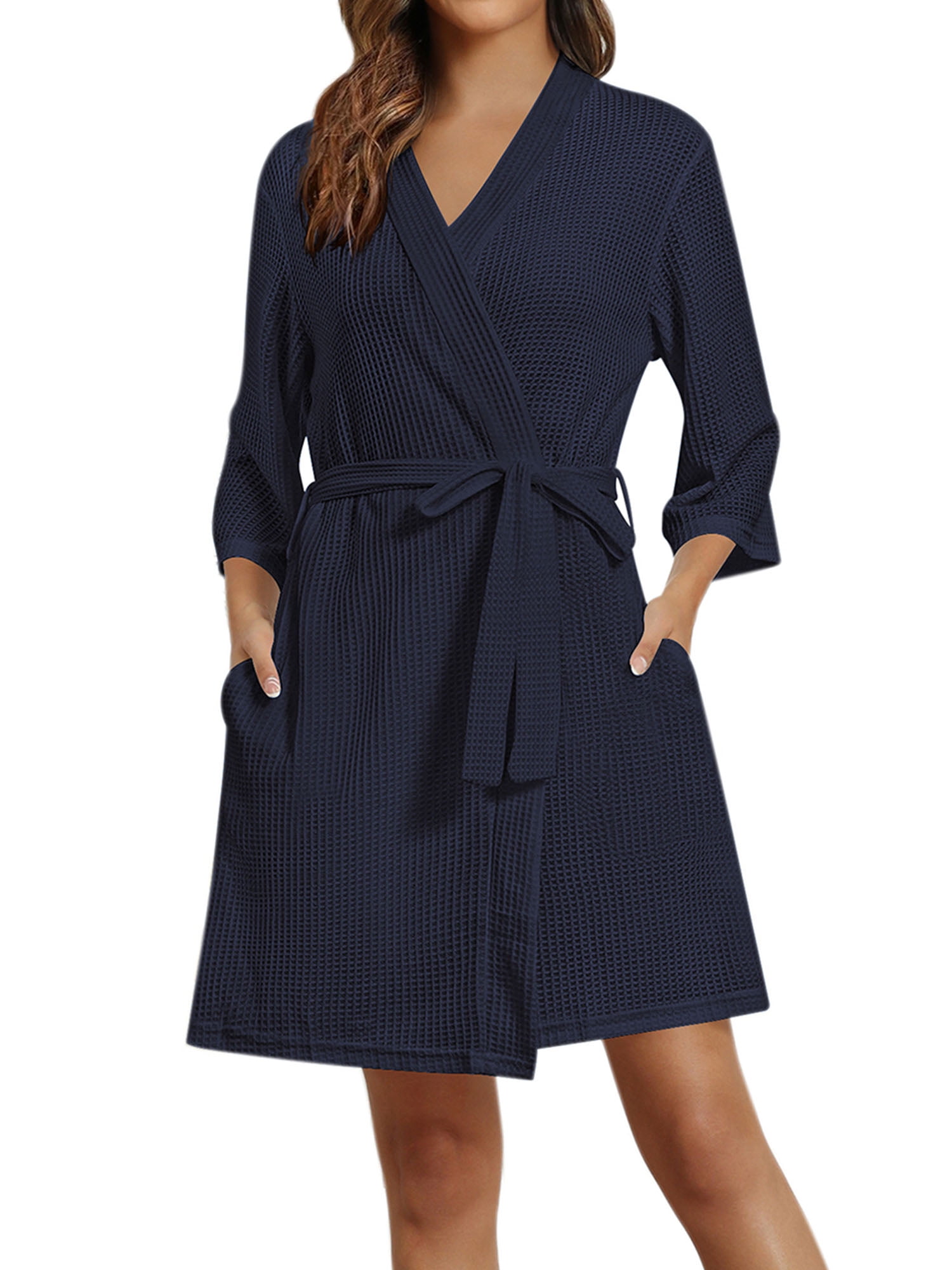 Avidlove Women Robes Knee Length Waffle Knit Soft Bathrobe Lightweight ...