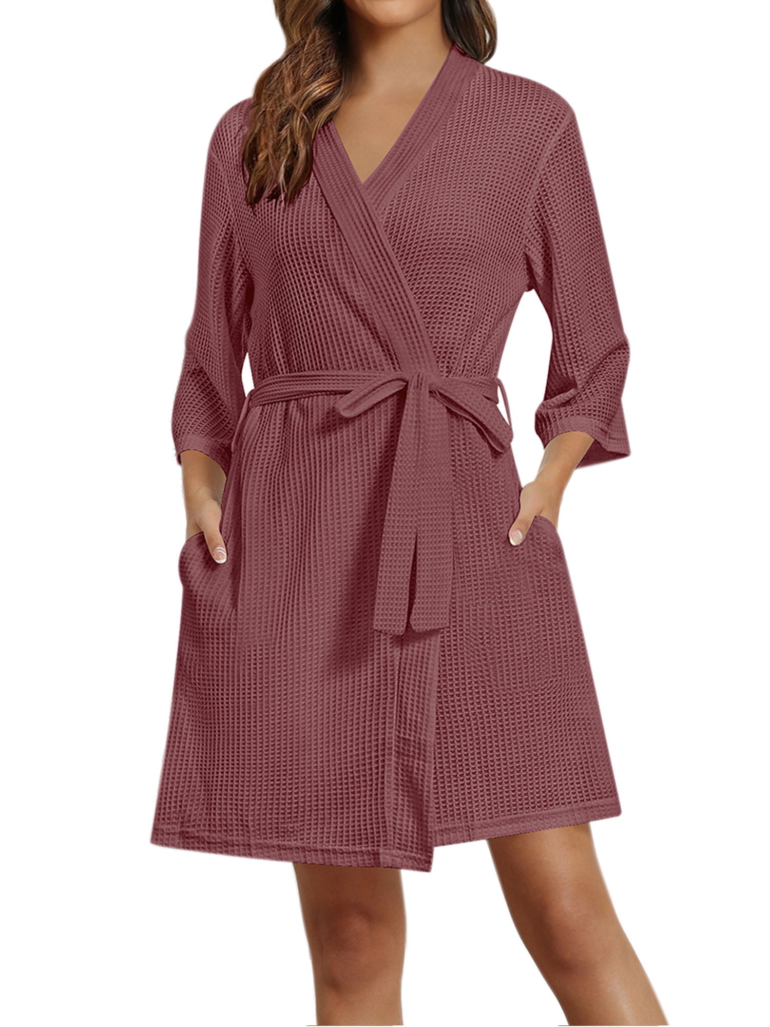 Avidlove Women Robes Knee Length Waffle Knit Soft Bathrobe Lightweight ...