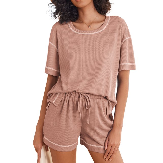 Avidlove Waffle Knit Pajamas Set for Women 2 Piece Short Sleeve Lounge ...