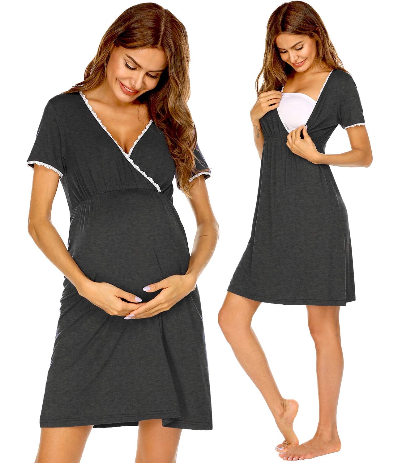 Avidlove Women 3 in 1 Delivery/Labor/Nursing Nightgown Short Sleeve ...