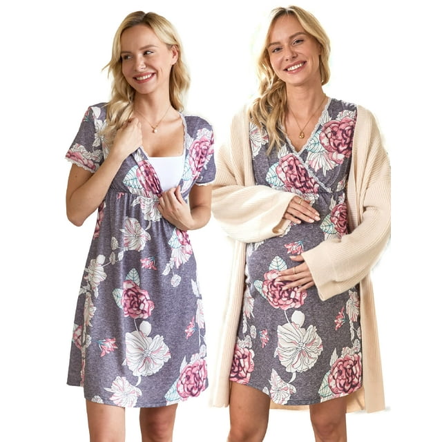 Avidlove Women 3 in 1 Delivery/Labor/Nursing Nightgown Short Sleeve ...