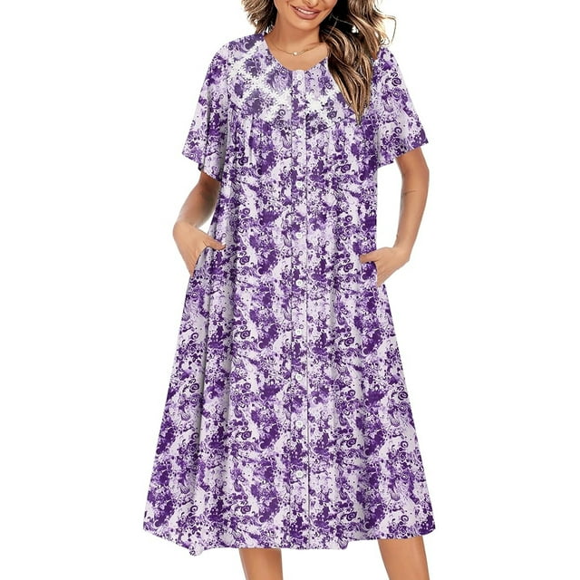 Avidlove Women Button Down Nightgown Short Sleeve House Coat with ...