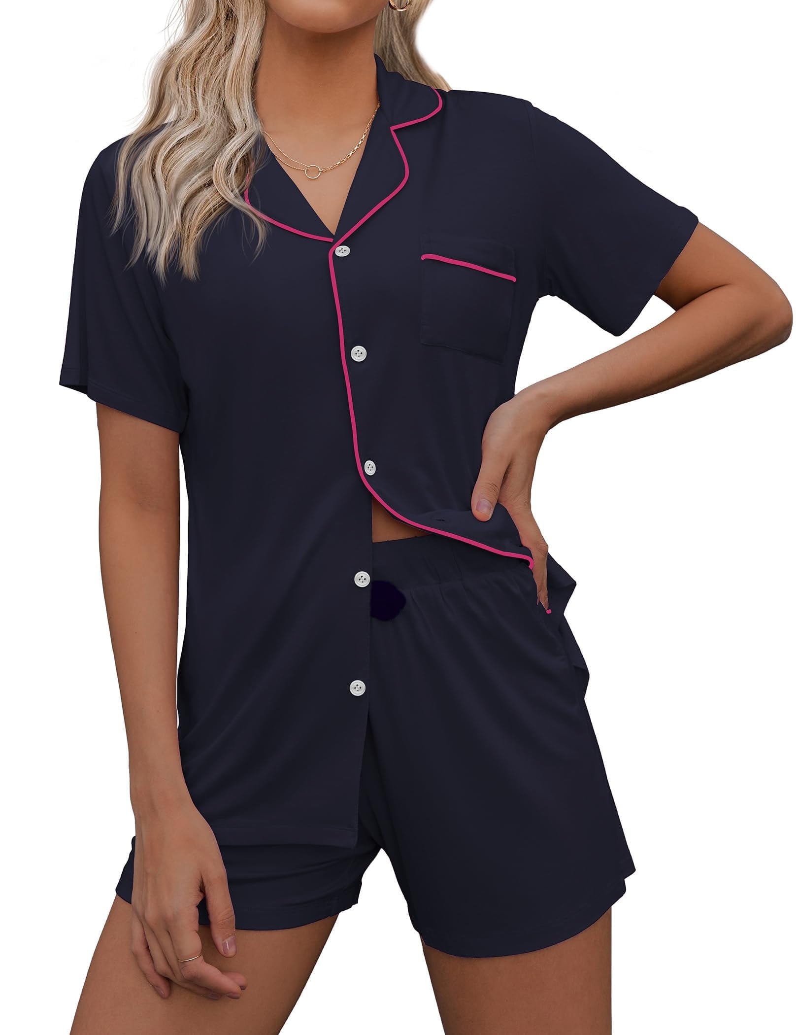 Avidlove Women Button Down Pajama Sets Short Sleeve Shirt with Shorts 2 ...