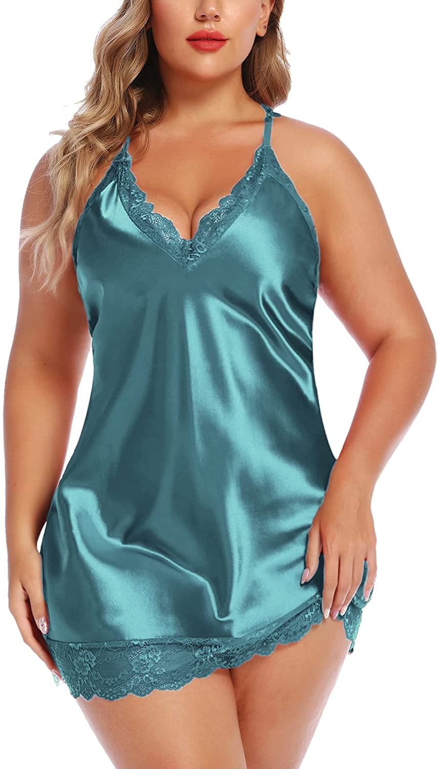 Avidlove Women Lingerie Plus Size Satin Lace Chemise Nightgown Sexy
