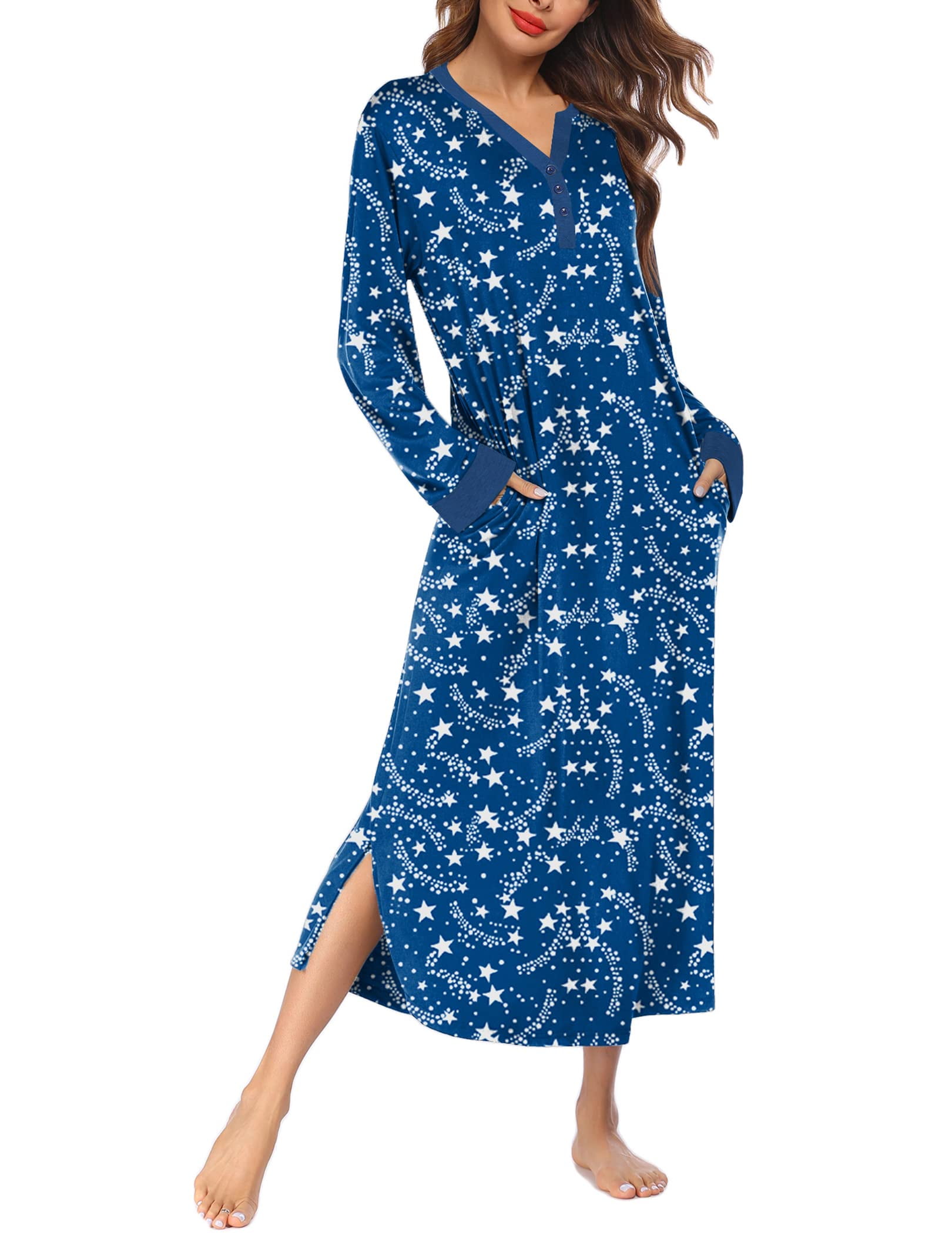 Avidlove Women Long Nightgown V Nek Nightshirt Sleepwear Full Length ...
