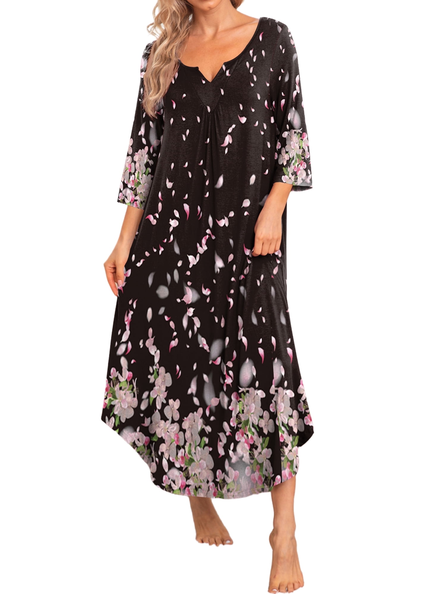 Avidlove Women Long Nightgowns Plus Size 3/4 Sleeves Sleepshirt Comfy ...