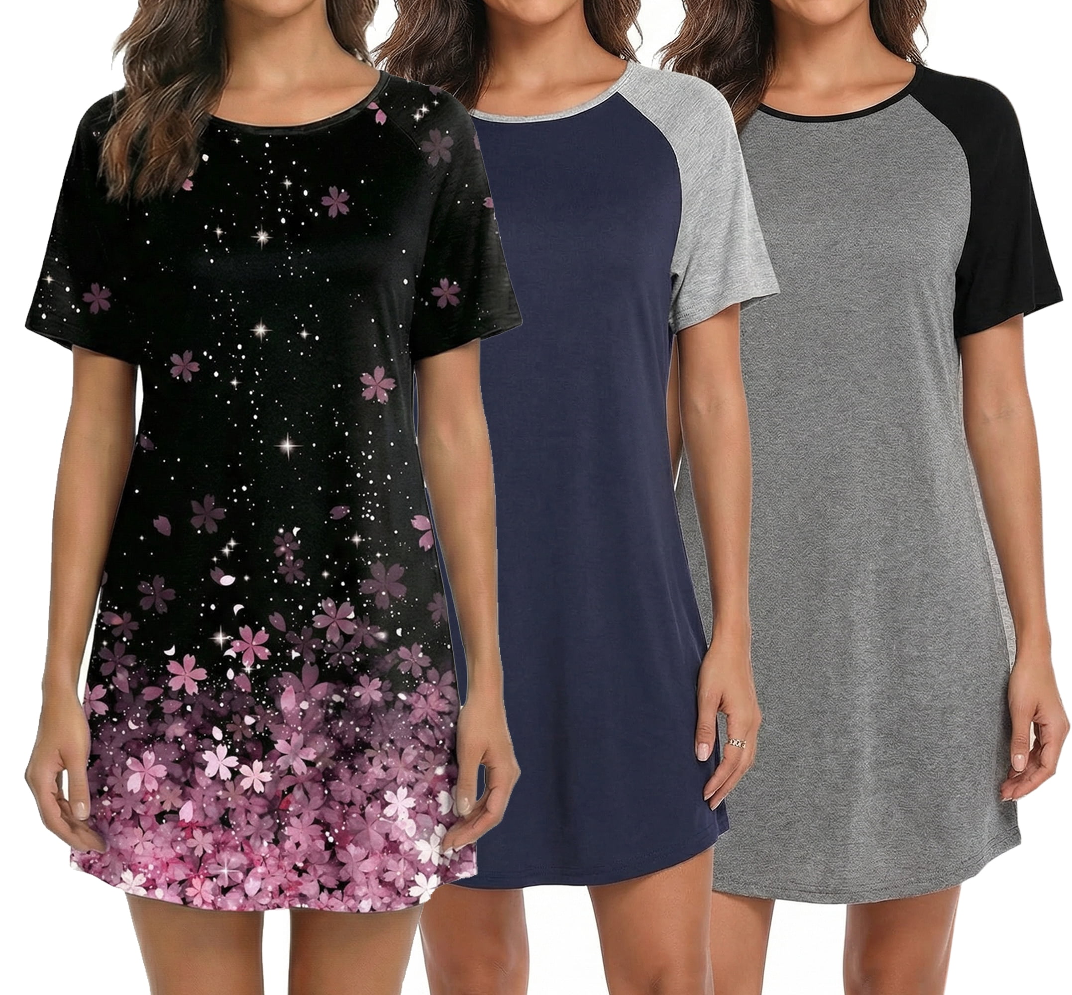 Avidlove Women Nightgowns 3 Pack Short Sleeve Sleep Shirts Crew Neck ...