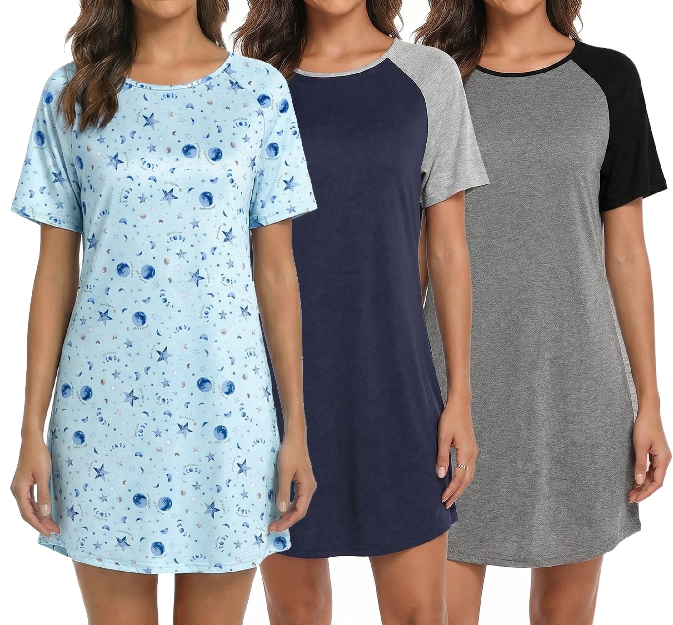 Avidlove Women Nightgowns 3 Pack Short Sleeve Sleep Shirts Crew Neck ...