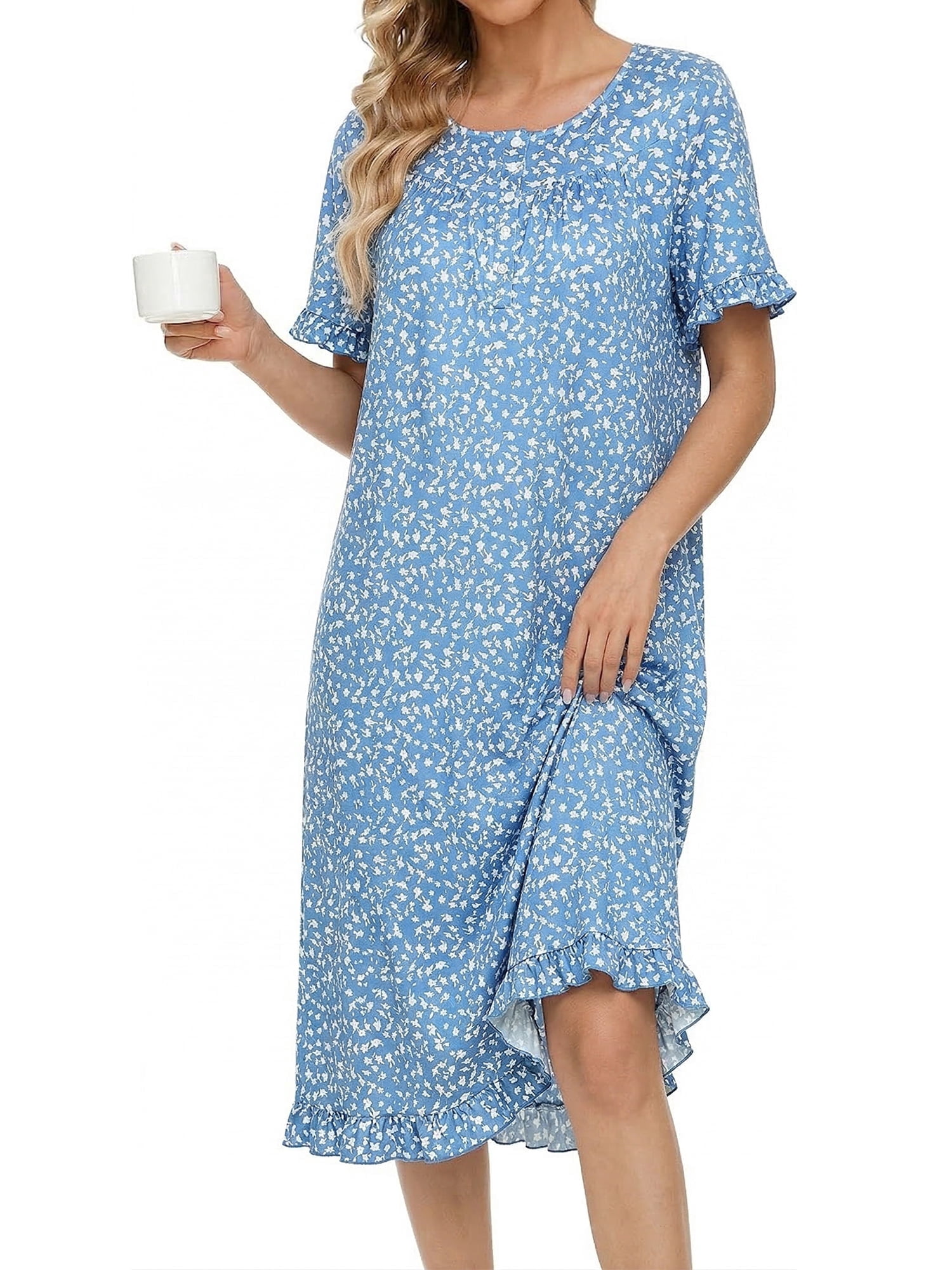 Avidlove Women Nightgowns with Pockets Button Front Henley NeckHouse ...