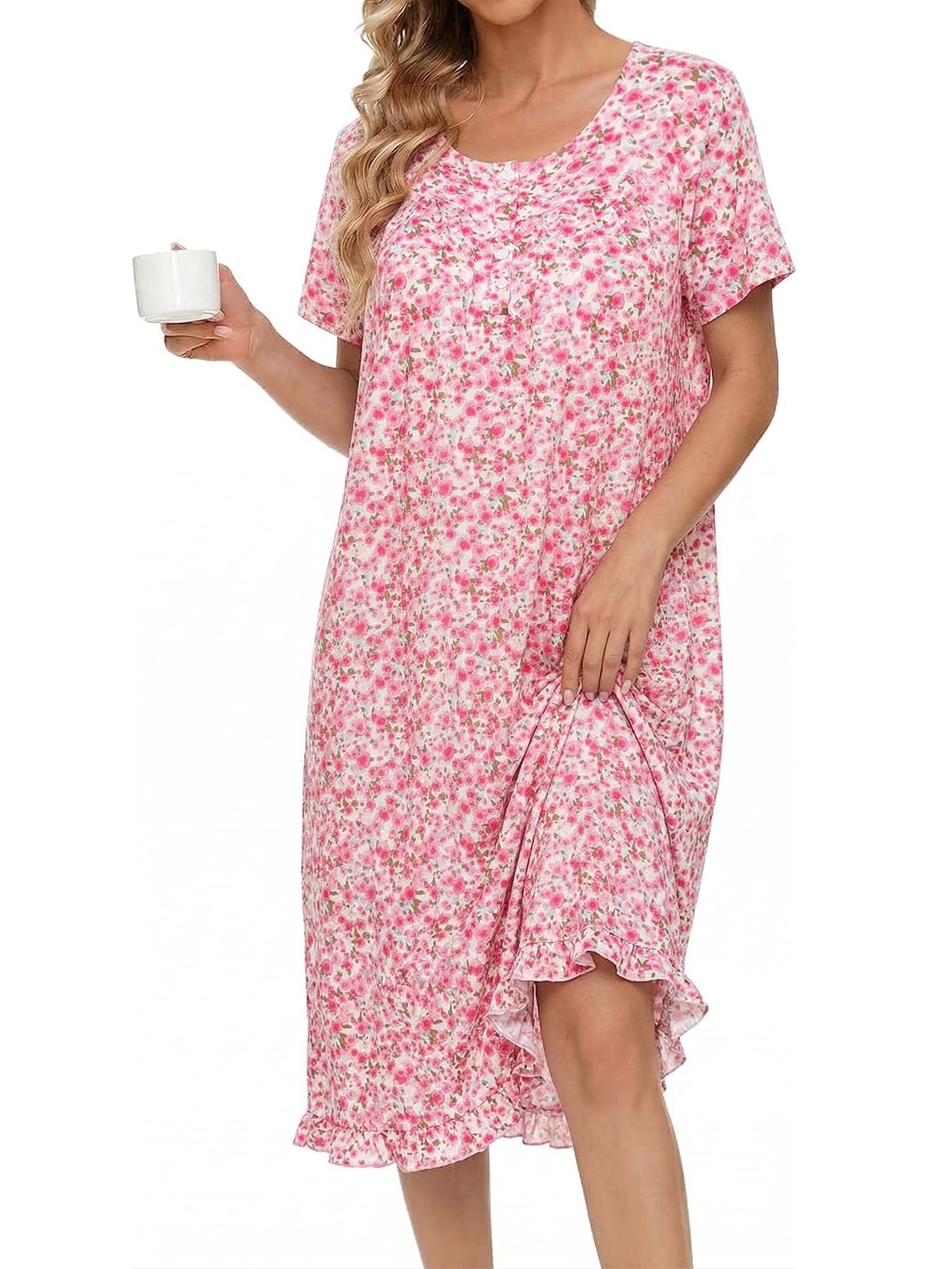 Avidlove Women Nightgowns with Pockets Button Front Henley NeckHouse ...