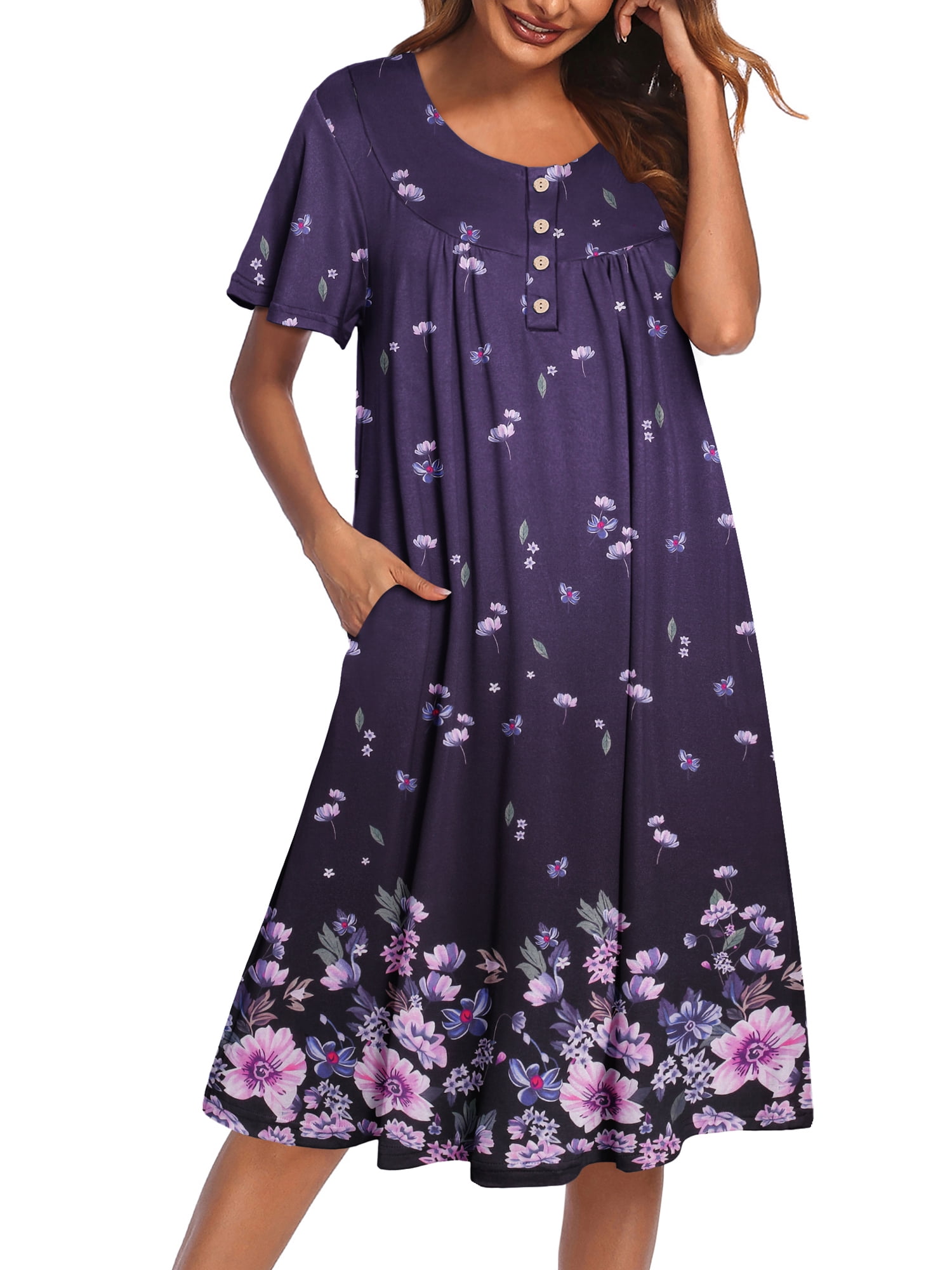 Avidlove Women Nightgows Short Sleeve House Dress Floral Print ...