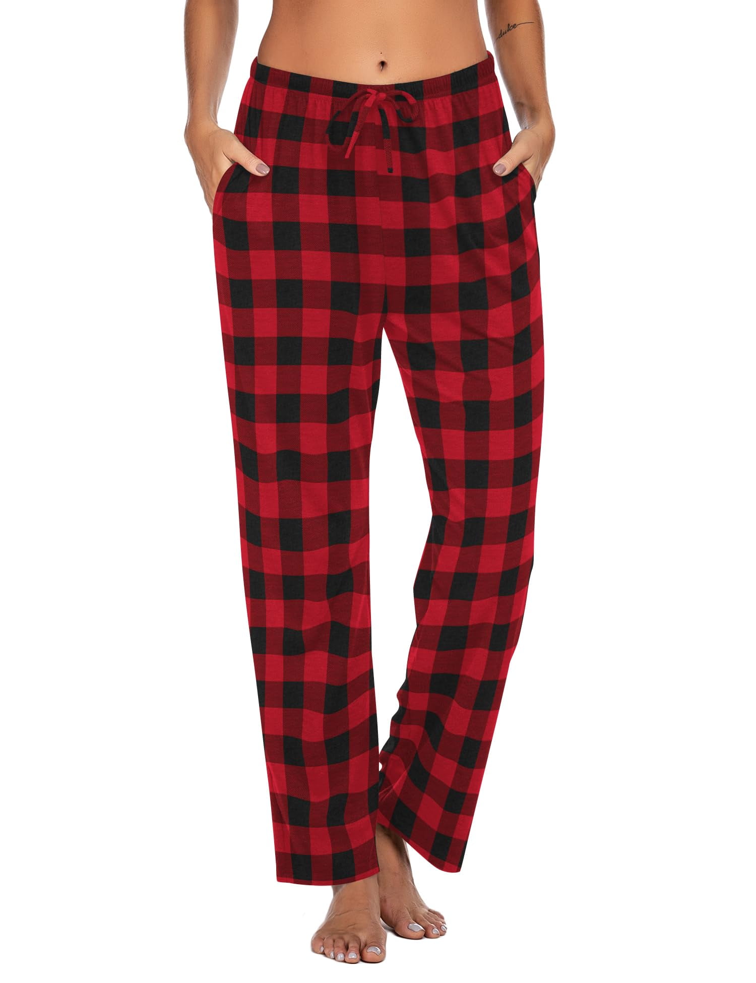 Avidlove Women Pajama Pants with Pockets Stretch Buffalo Red Plaid ...