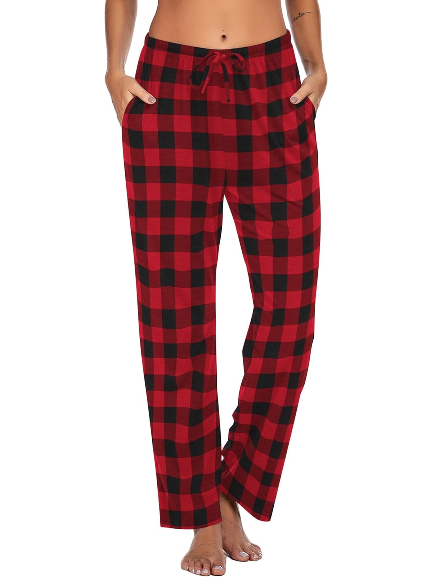 Avidlove Women Pajama Pants with Pockets Stretch Buffalo Red Plaid ...