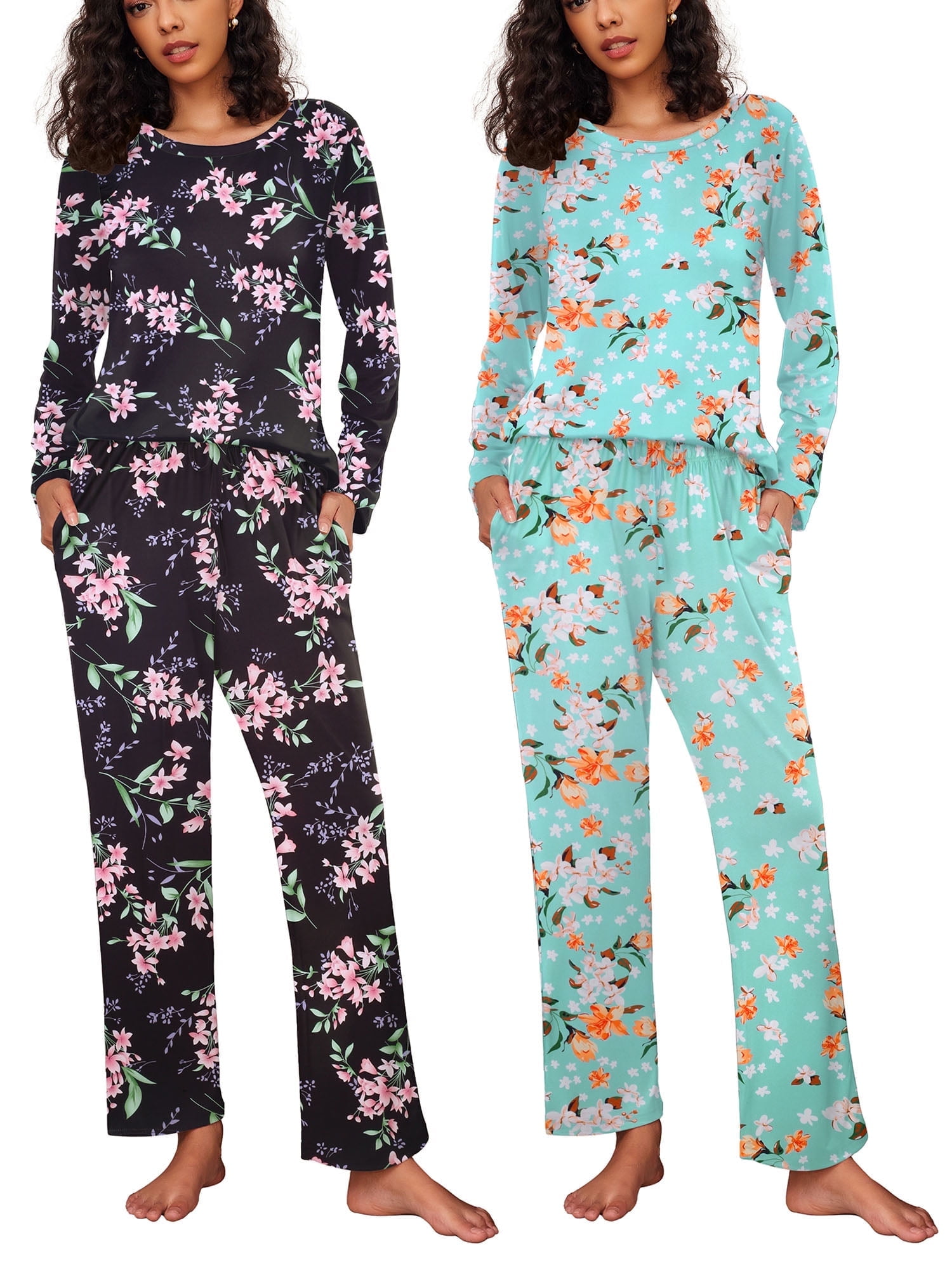 Avidlove 2 Pack Women Pajama Set Soft Long Sleeve Print Top and Pajama Bottoms Sleepwear Pjs ...