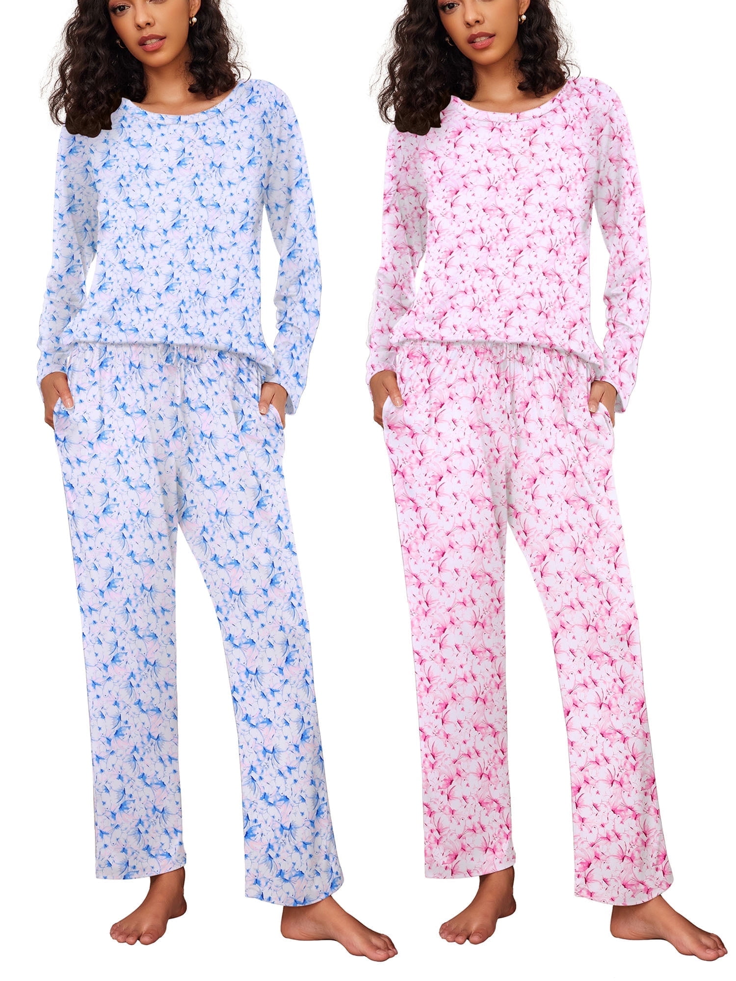 Avidlove 2 Pack Women Pajama Set Soft Long Sleeve Print Top and Pajama Bottoms Sleepwear Pjs ...