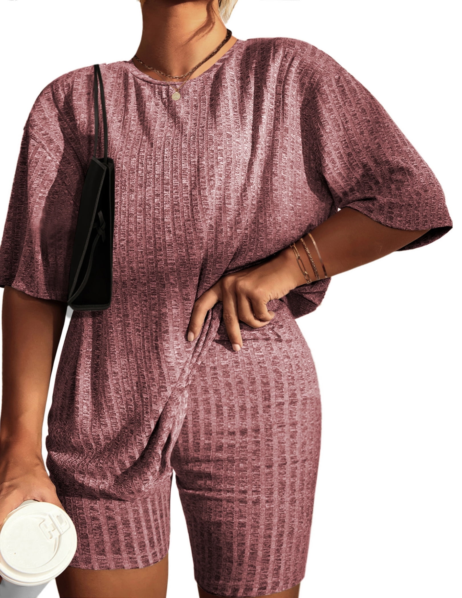 Avidlove Women Plus Size Pajamas Set Ribbed Knit 2 Piece Lounge Sets T ...