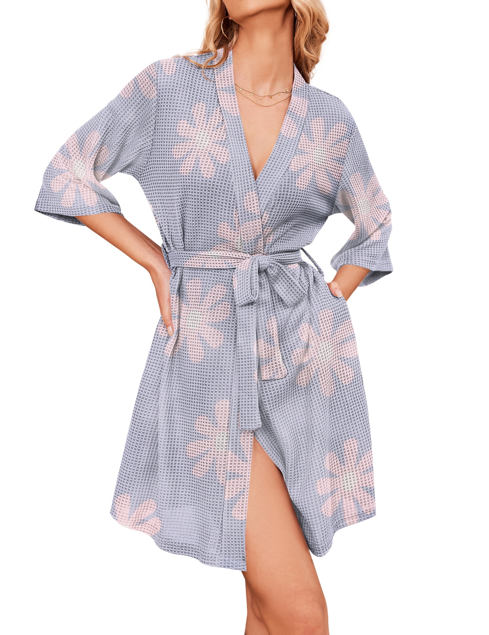Avidlove Women Robes Waffle Knit Soft Bathrobe Knee Length Lightweight ...