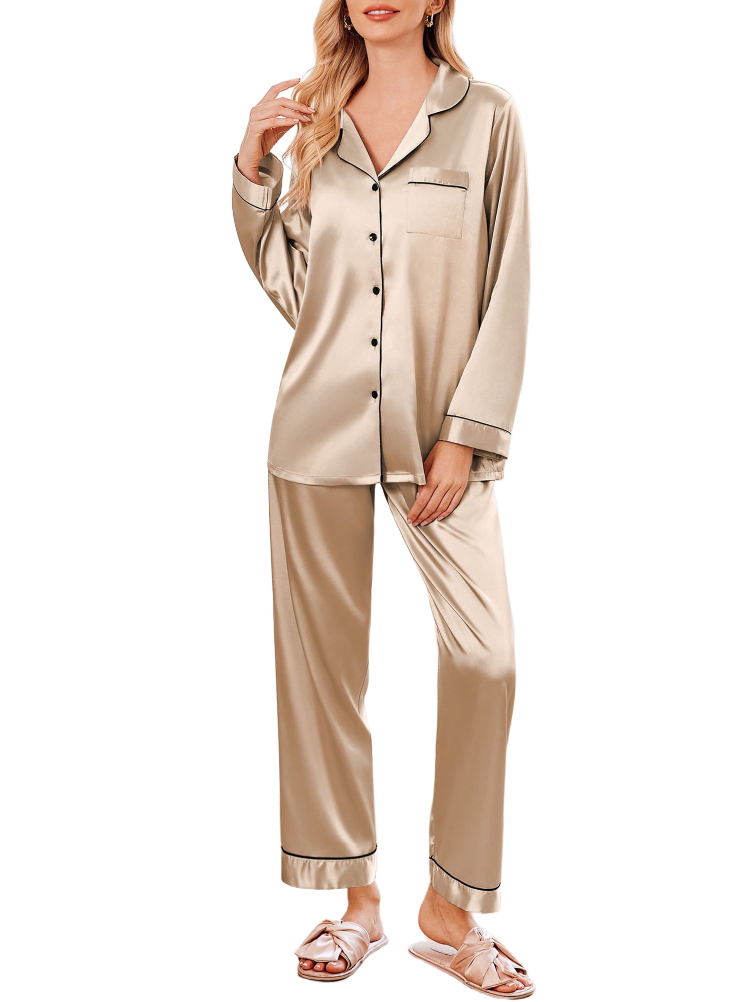 Avidlove Women Satin Pajama Set Silky Long Sleeve Sleepwear Soft Pj Set ...