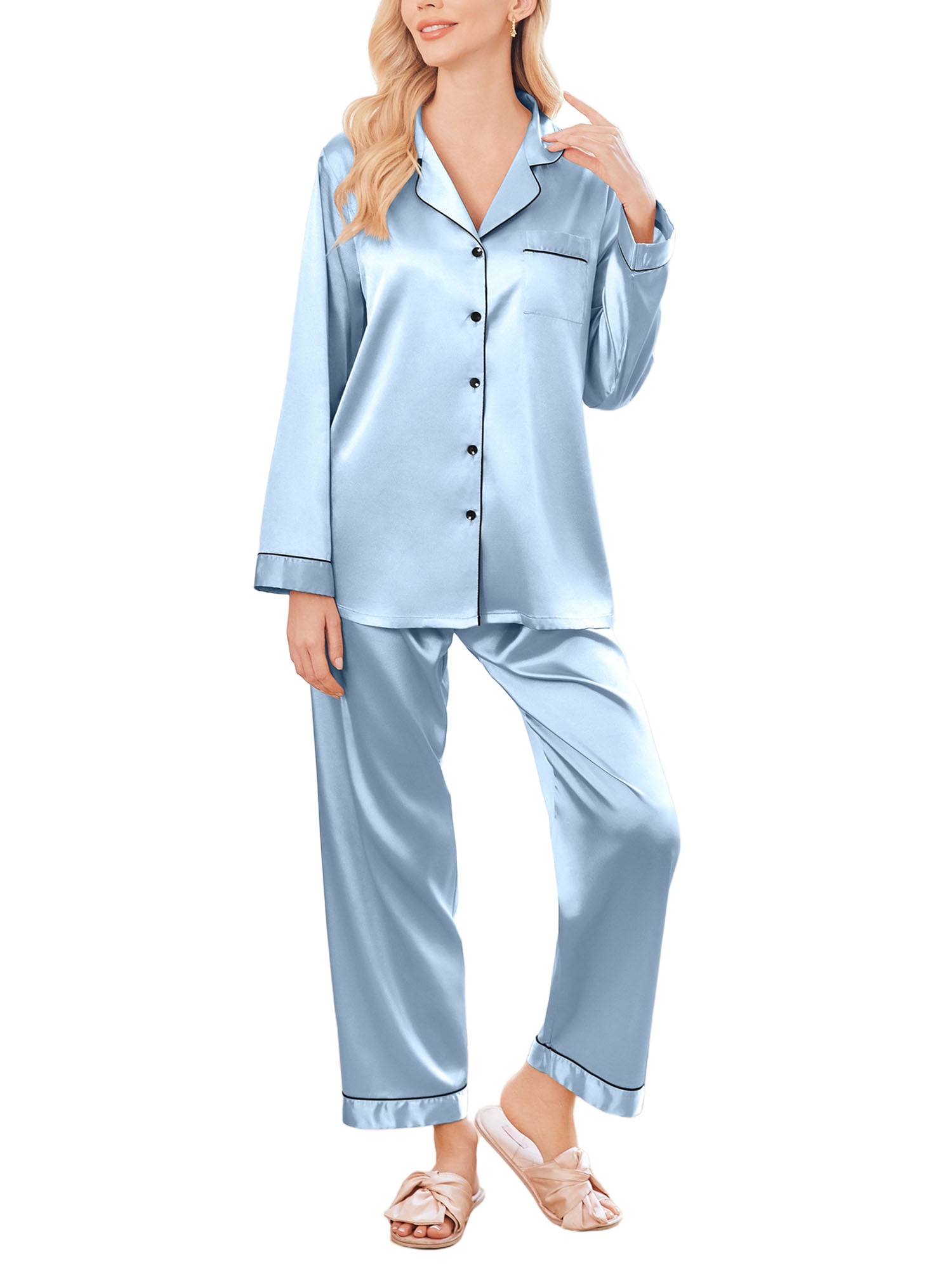 Avidlove Women Satin Pajama Set Silky Long Sleeve Sleepwear Soft Pj Set ...
