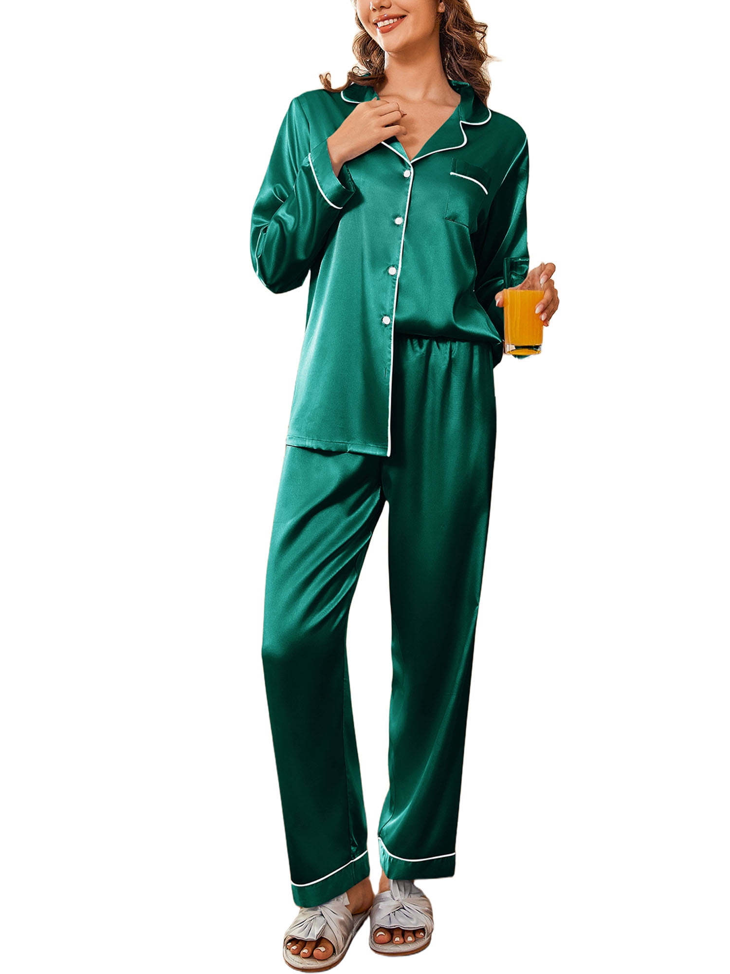 Avidlove Women Satin Pajama Set Silky Long Sleeve Sleepwear Soft Pj Set ...