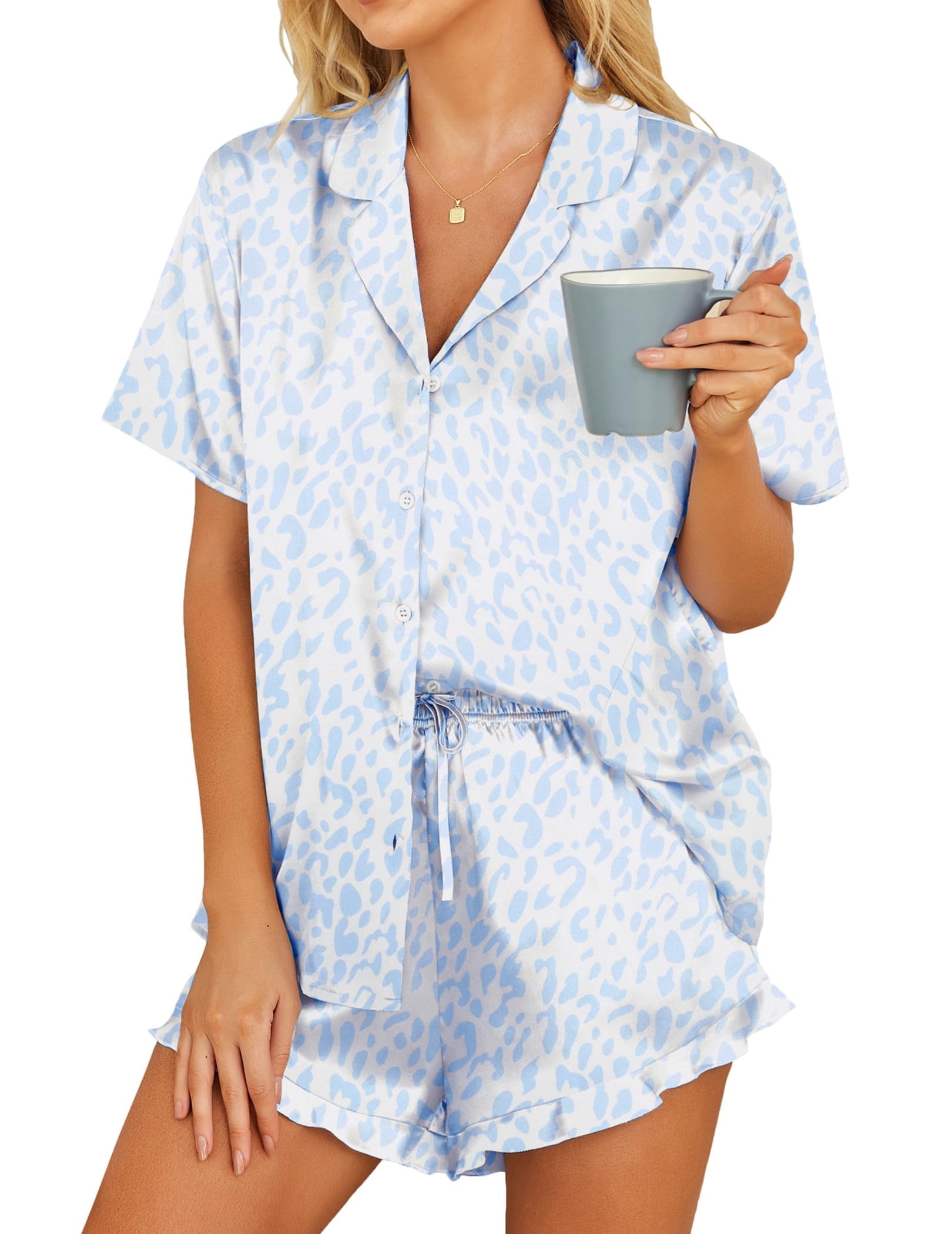Avidlove Women Satin Pajama Set Silky Short Sleeve Sleepwear with ...