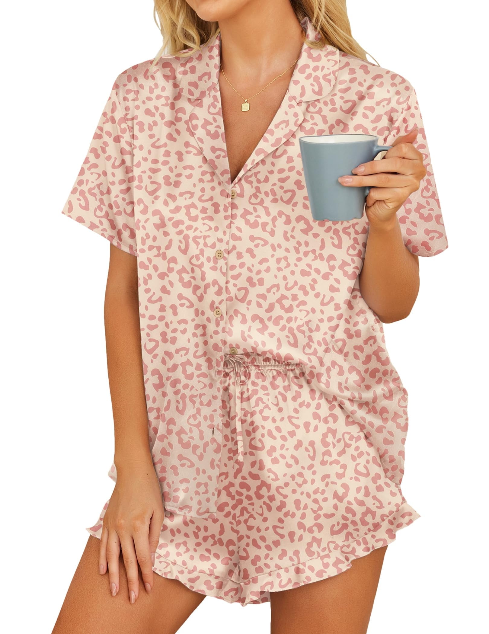 Avidlove Women Satin Pajama Set Silky Short Sleeve Sleepwear with ...