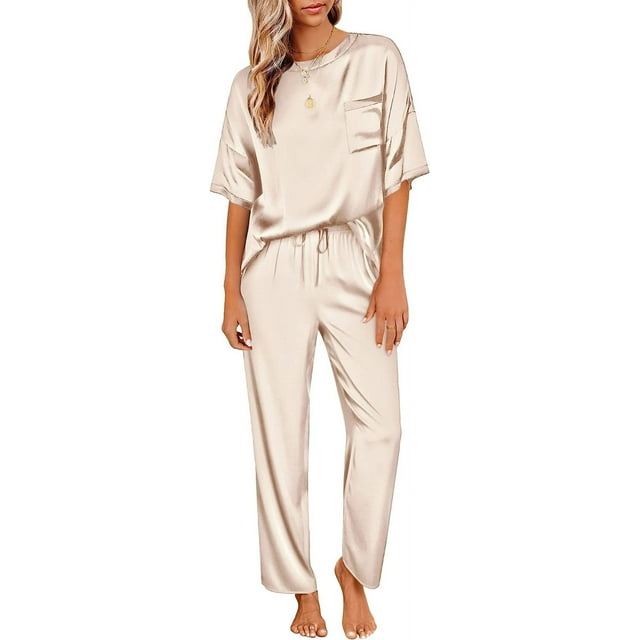 Avidlove Womens Silk Satin Summer Pajama Set With Short Sleeve Tops