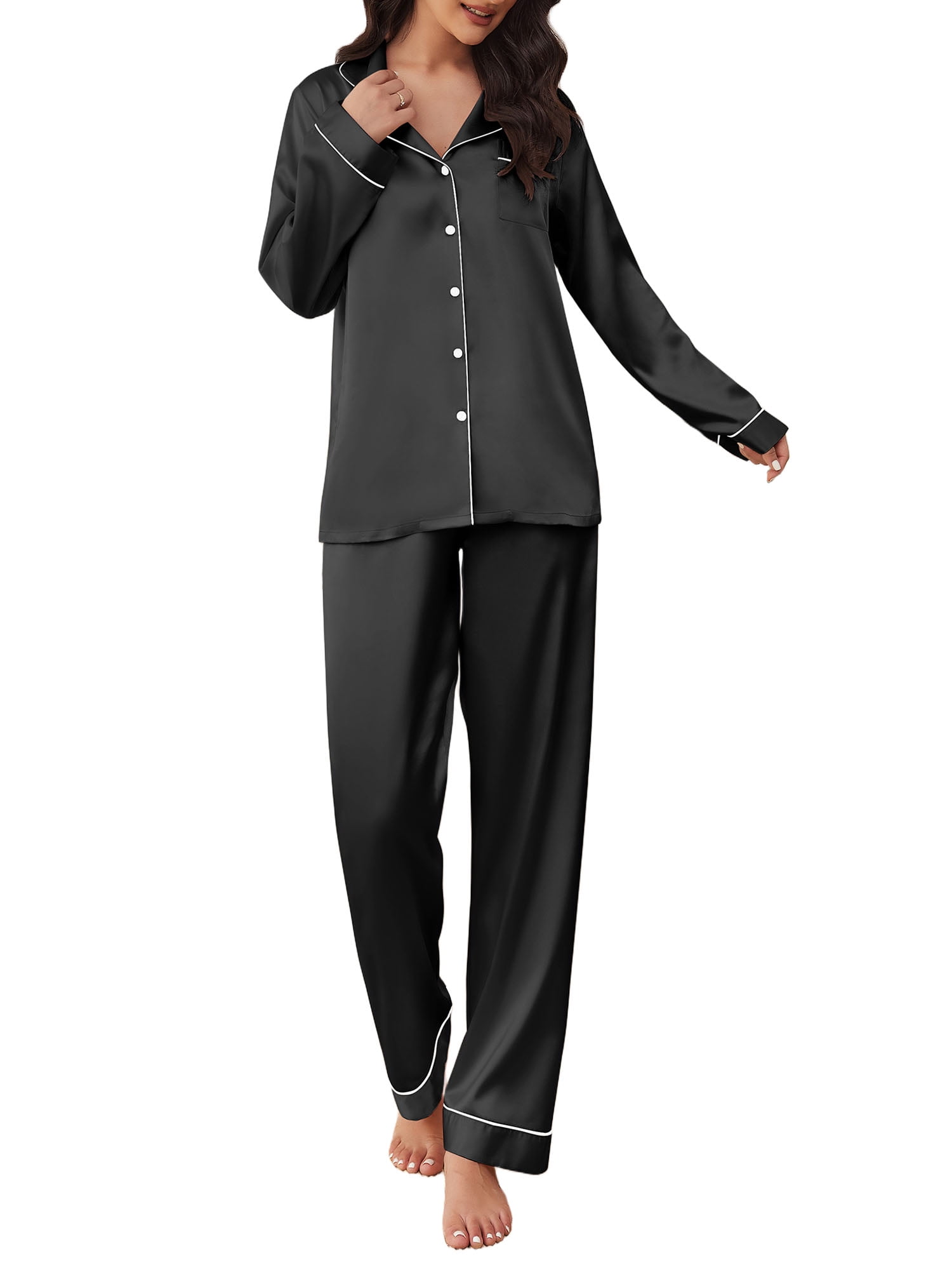 Avidlove Women Silk Satin Pajamas Set Button Down Pj Sets Sleepwear ...