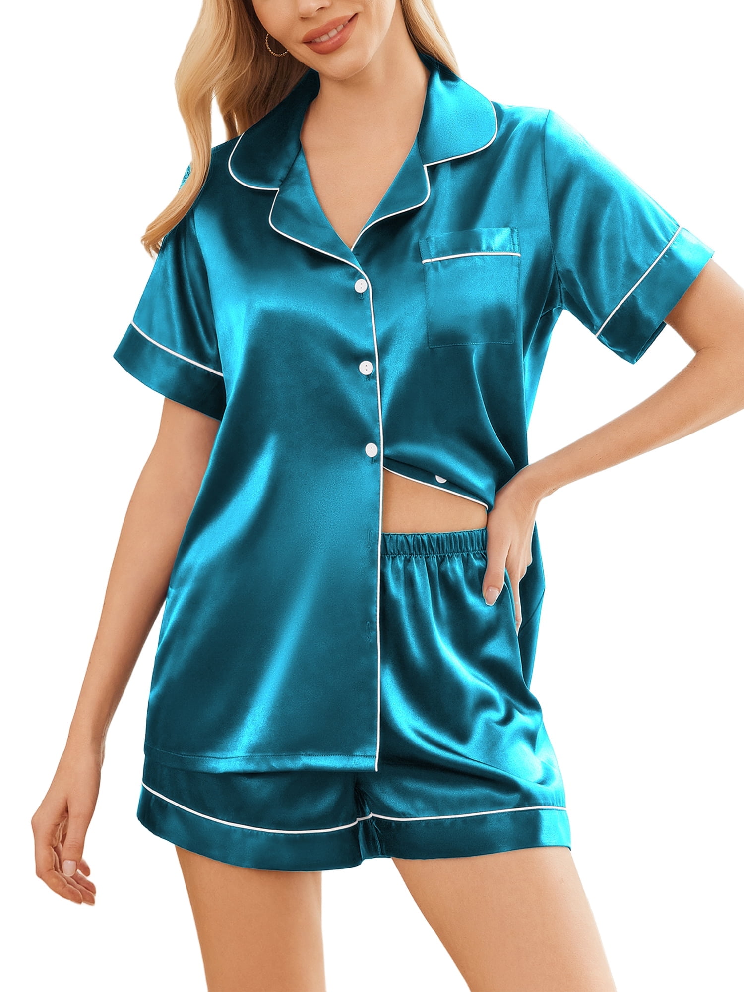 Avidlove Women Silky Satin Pajama Set Two-Piece Short Sleeve Shirts ...