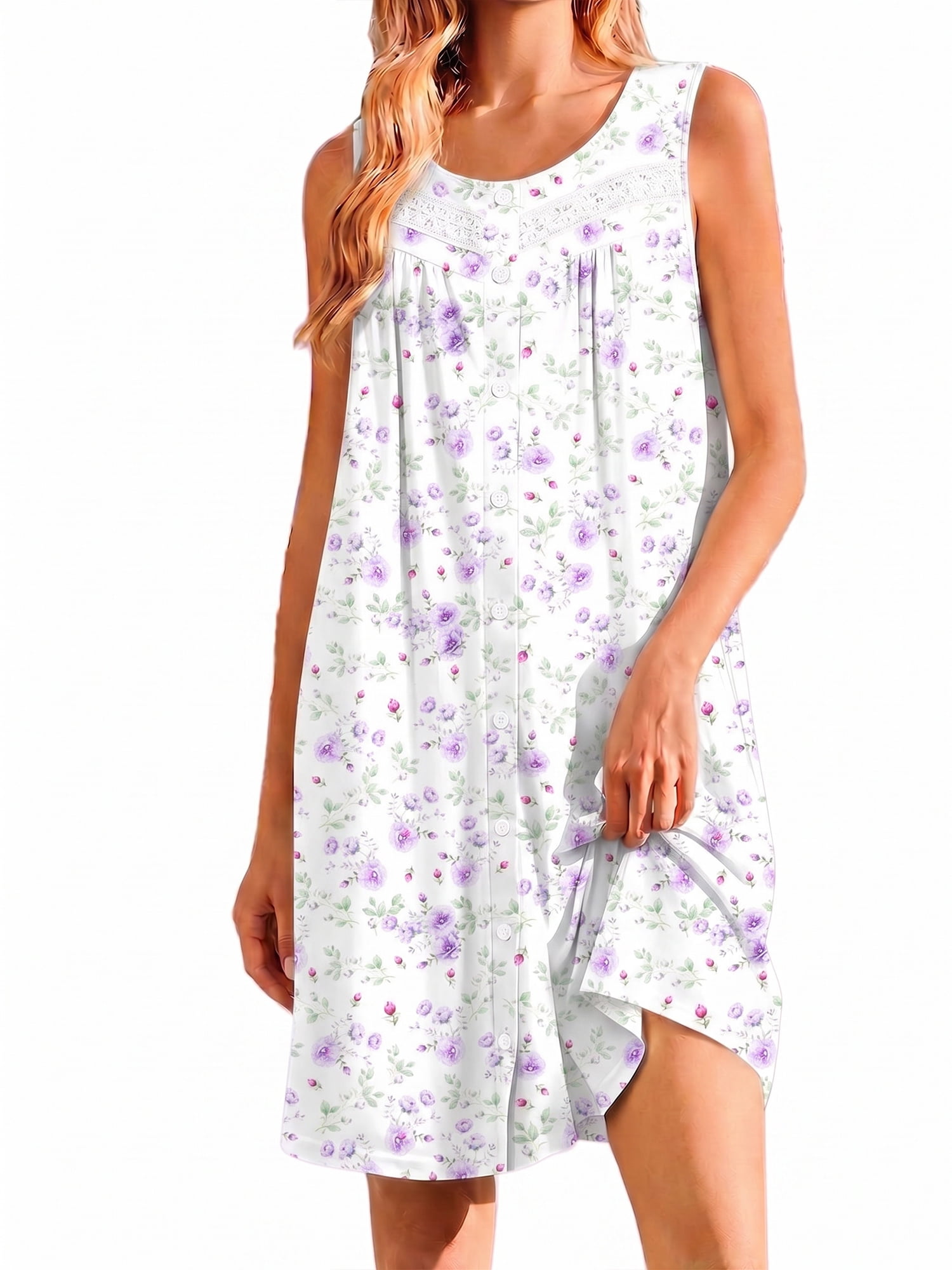 Avidlove Women Sleeveless Nightgowns with Pockets Button Down Nighty ...