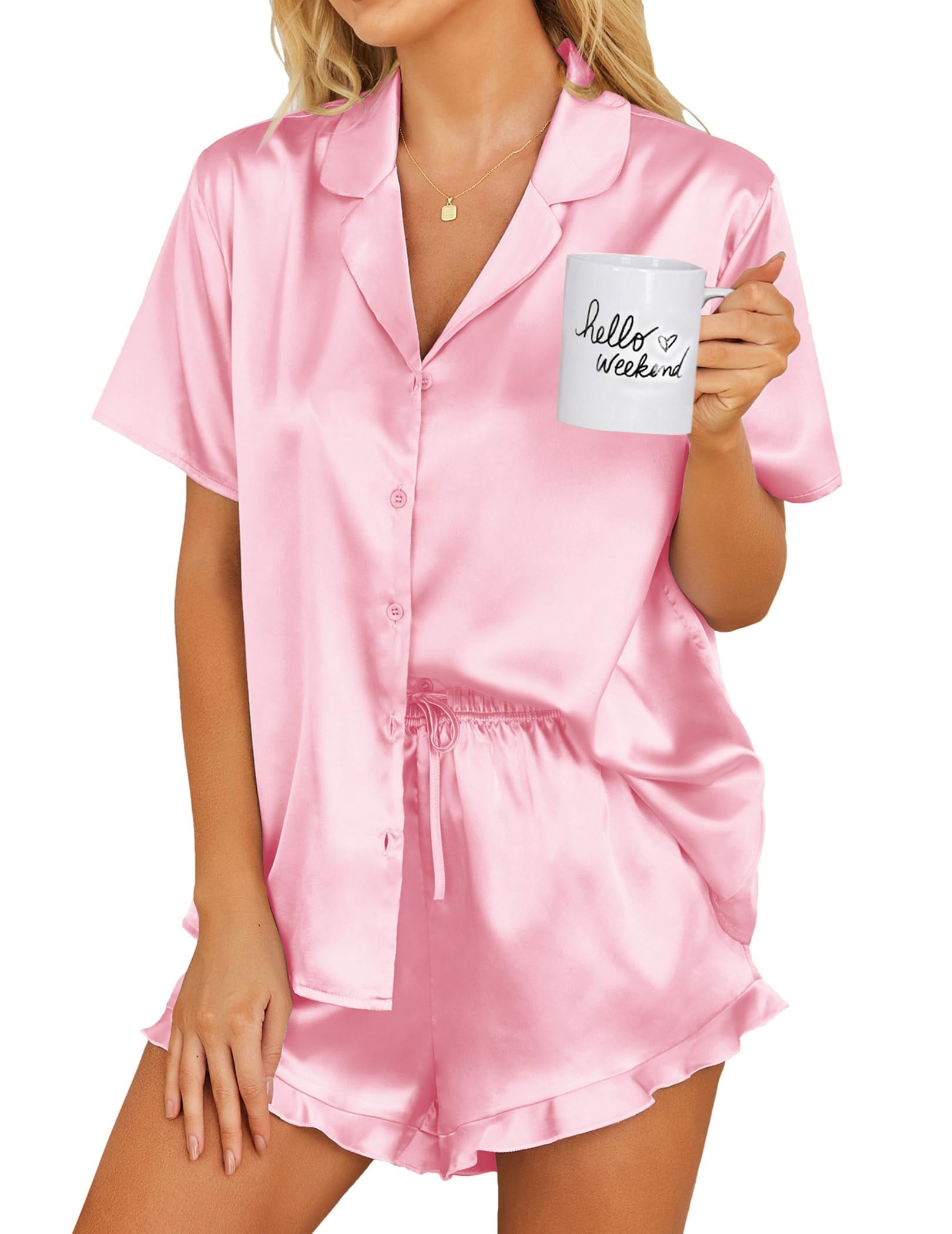 Customer reviews for Avidlove Women Solid Satin Pajama Set Silky Short ...