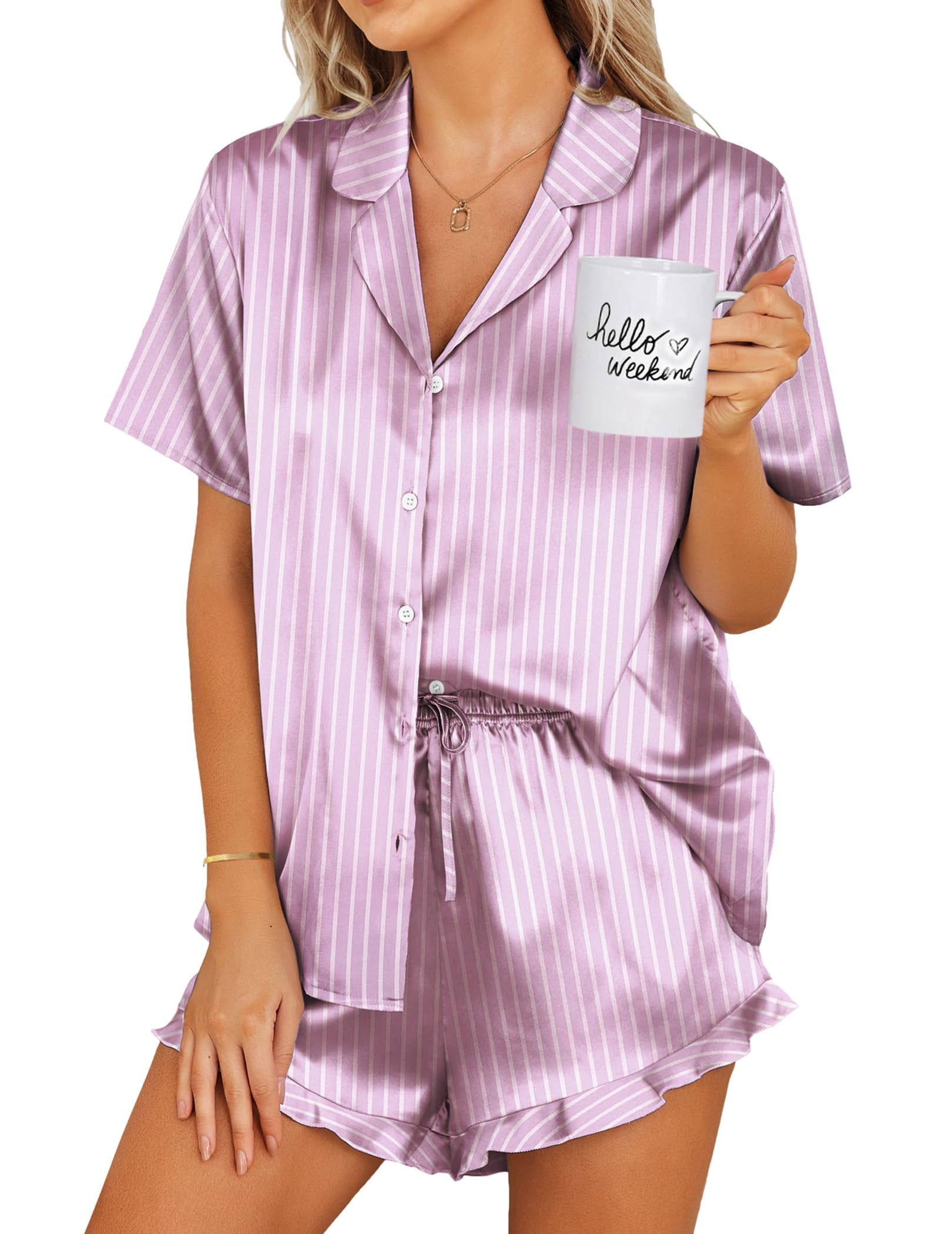 Avidlove Women Striped Satin Pajamas Set Button Down 2 Piece Silk Pjs ...