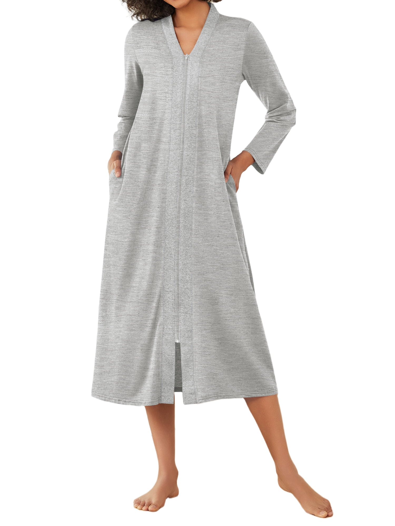 Avidlove Women Zipper Front Robes Long Sleeve Housecoat Lightweight ...