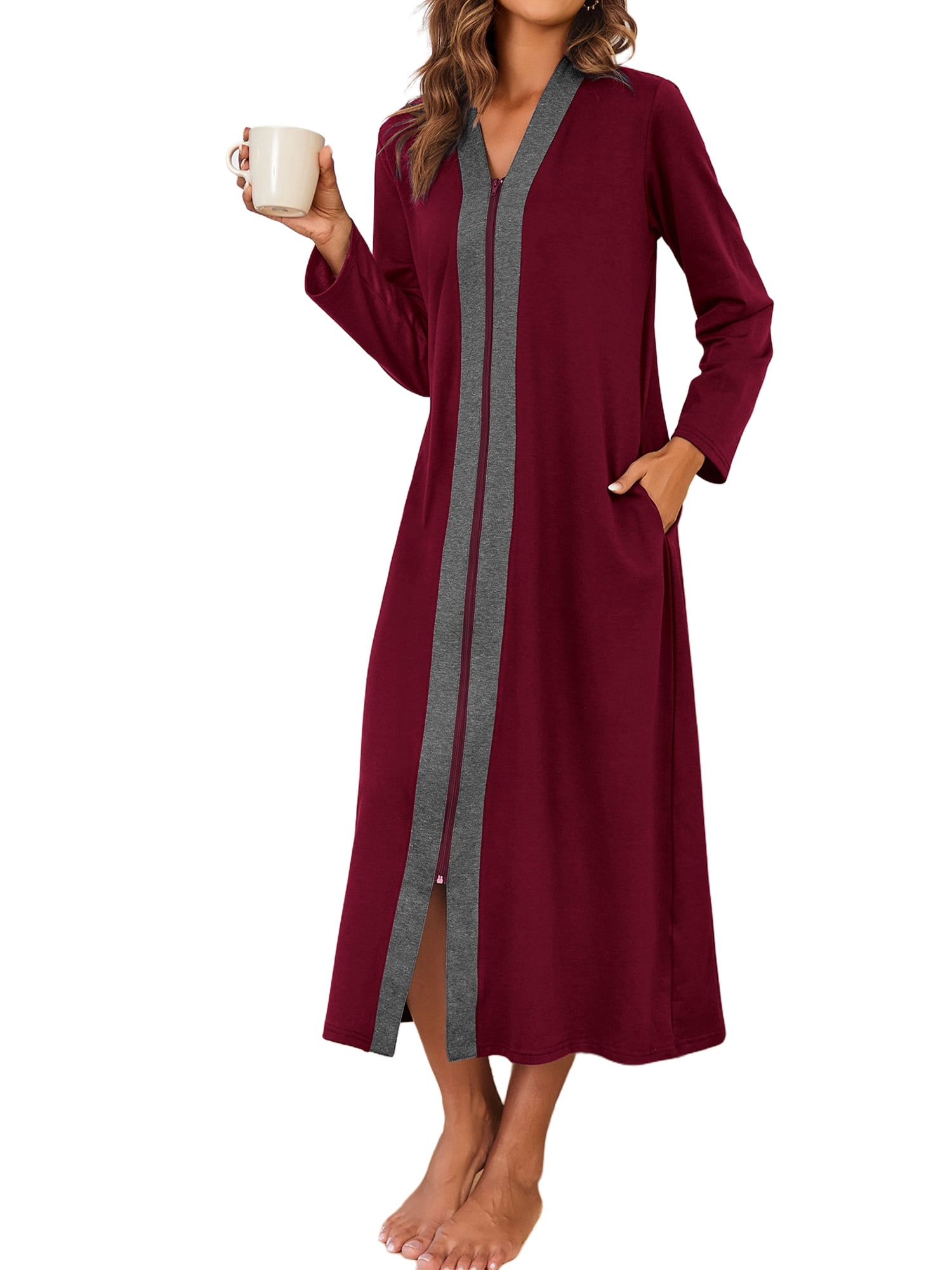 Avidlove Women Zipper Front Robes Long Sleeve Housecoat Lightweight ...