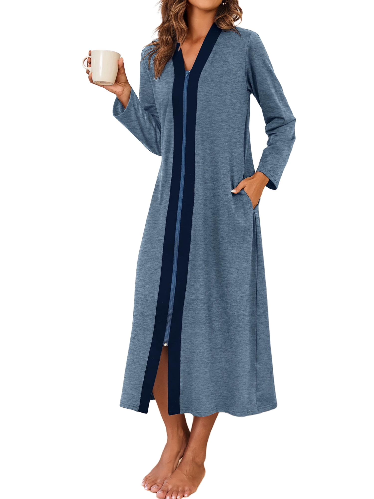 Avidlove Women Zipper Front Robes Long Sleeve Housecoat Lightweight ...