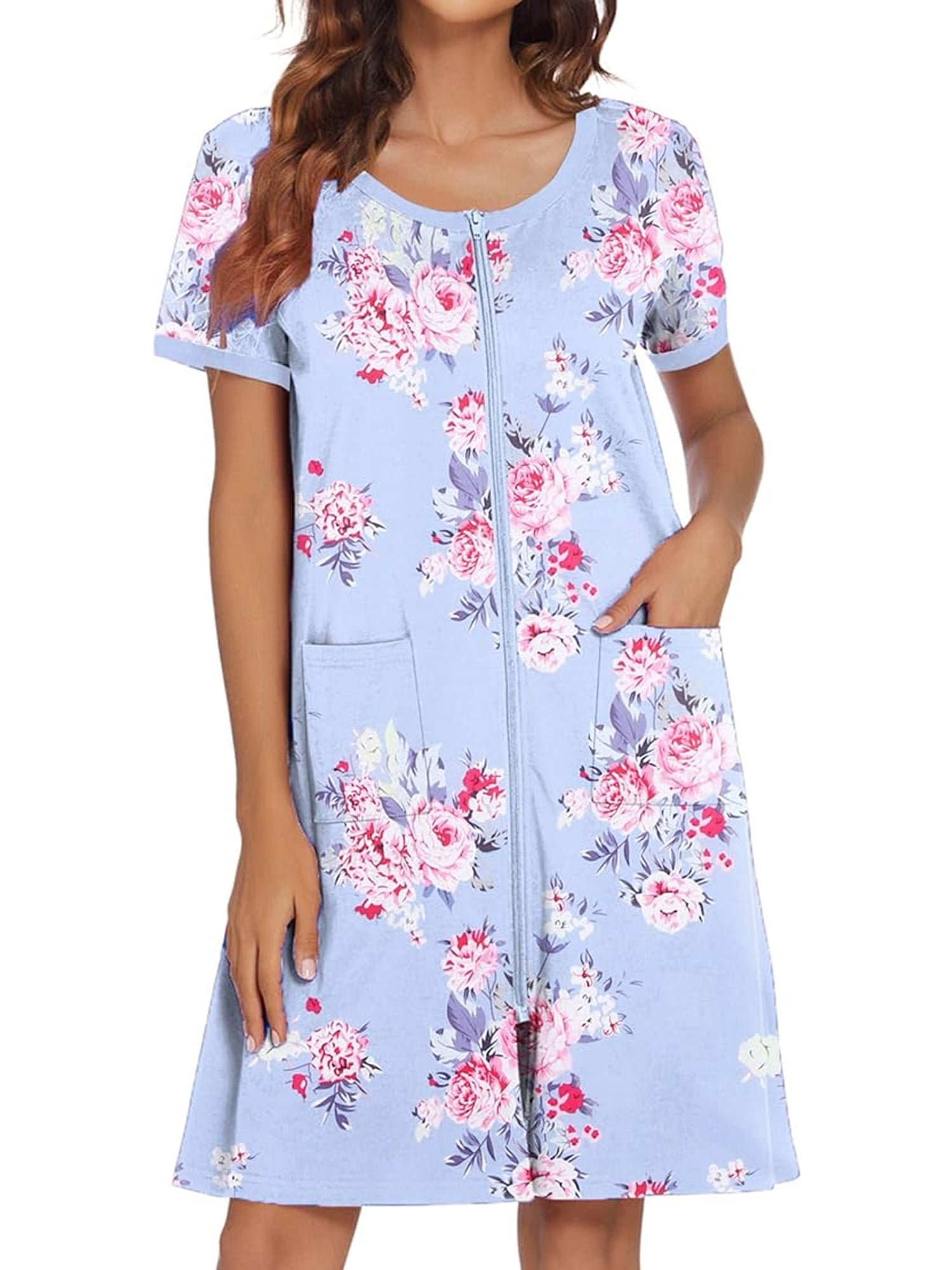 Avidlove Women Zipper Front Robes Short Sleeve House Coat Zip Up Short ...