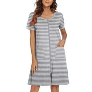 Dreams & Co. Plus Size Long French Terry Short Sleeve Zip-Front Robe ...