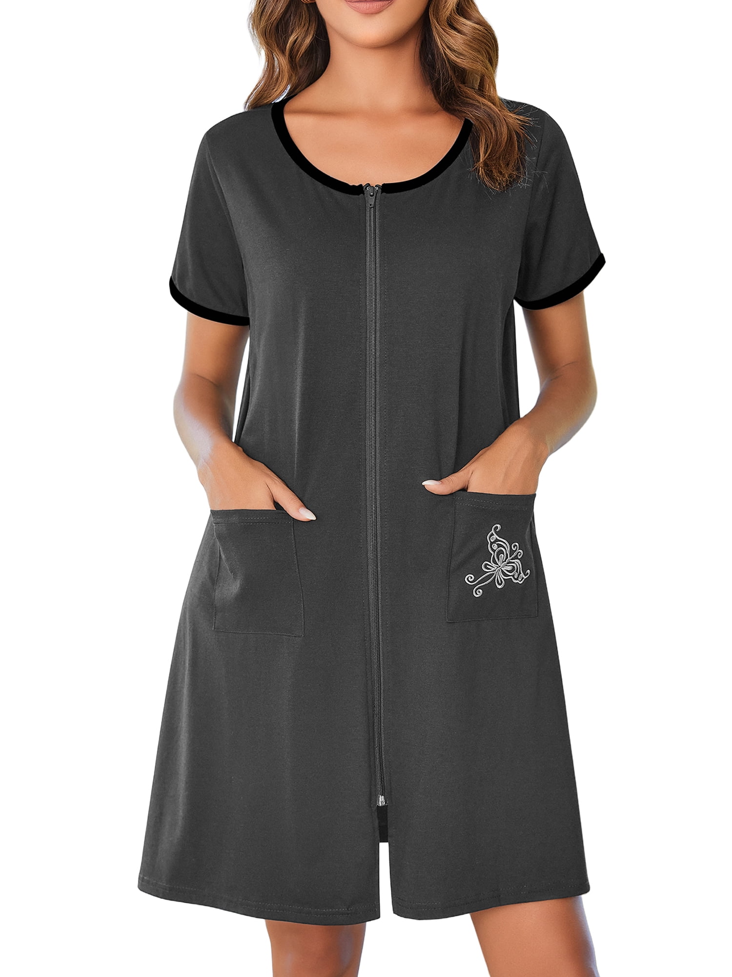 Avidlove Women Zipper Front Robes Short Sleeve House Coat Zip Up Short ...