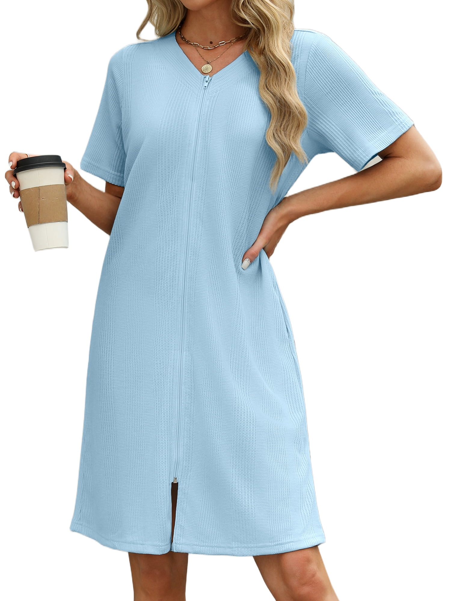 Avidlove Women Zipper Front Robes Waffle Short House Coat Lightweight ...