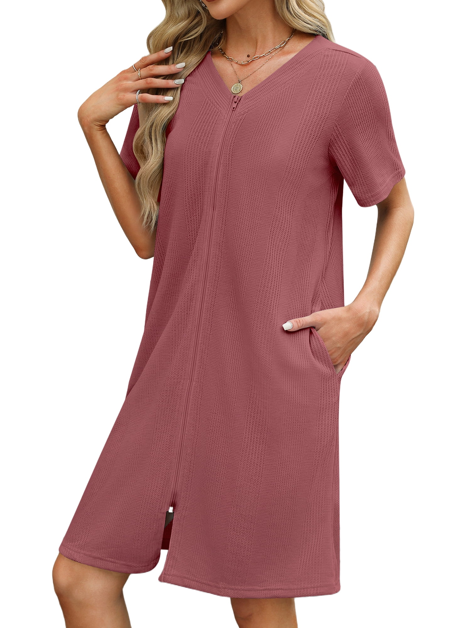 Avidlove Women Zipper Front Robes Waffle Short House Coat Lightweight ...